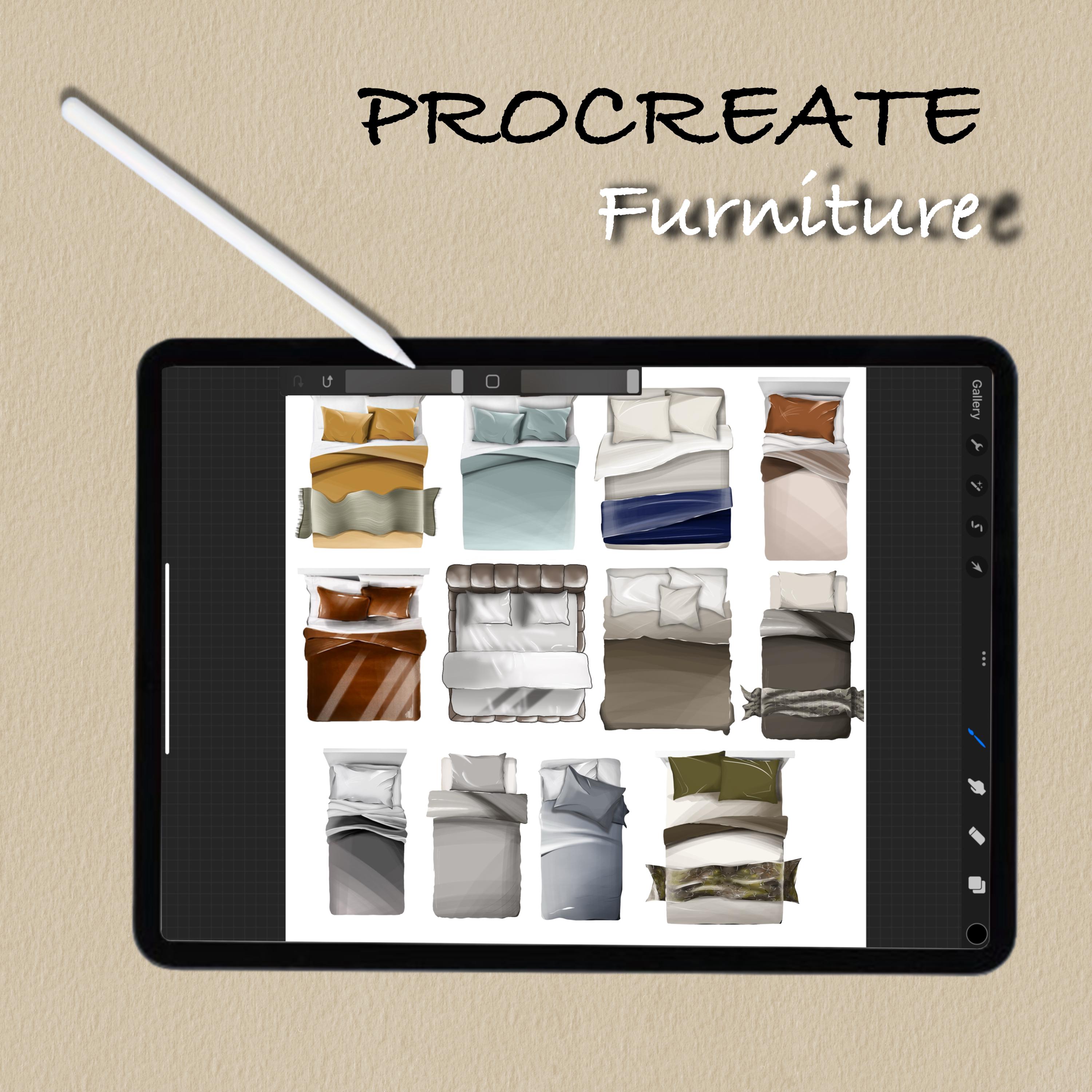 Procreate Sets, Procreate Bed Furniture, Interior Blocks, Interior ...