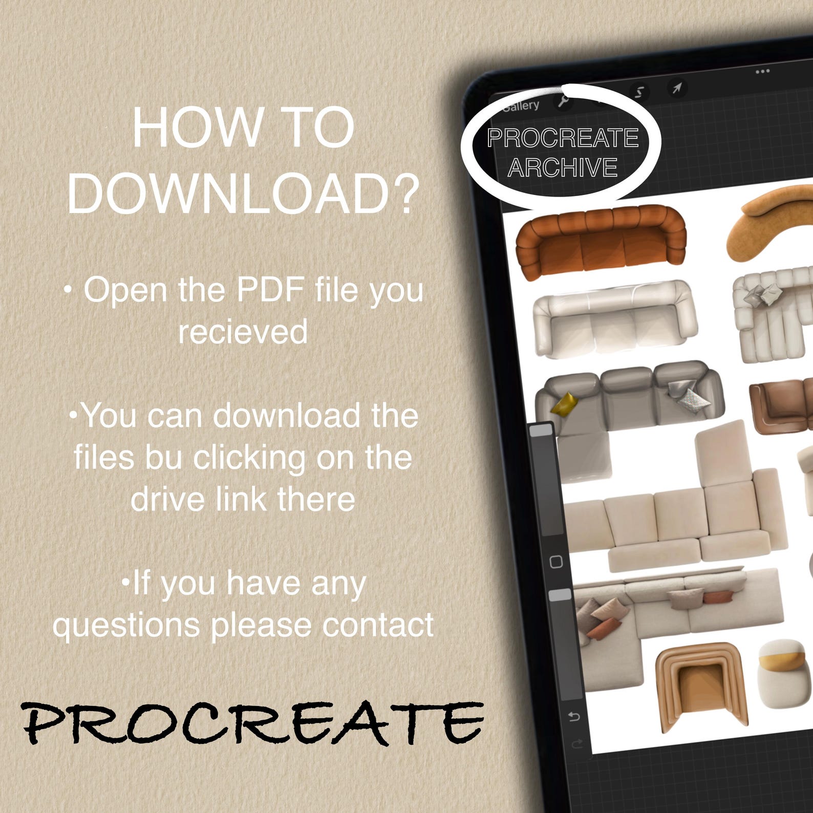 Procreate Interior Furniture Set: Digital Sketch Blocks (PSD, PNG ...