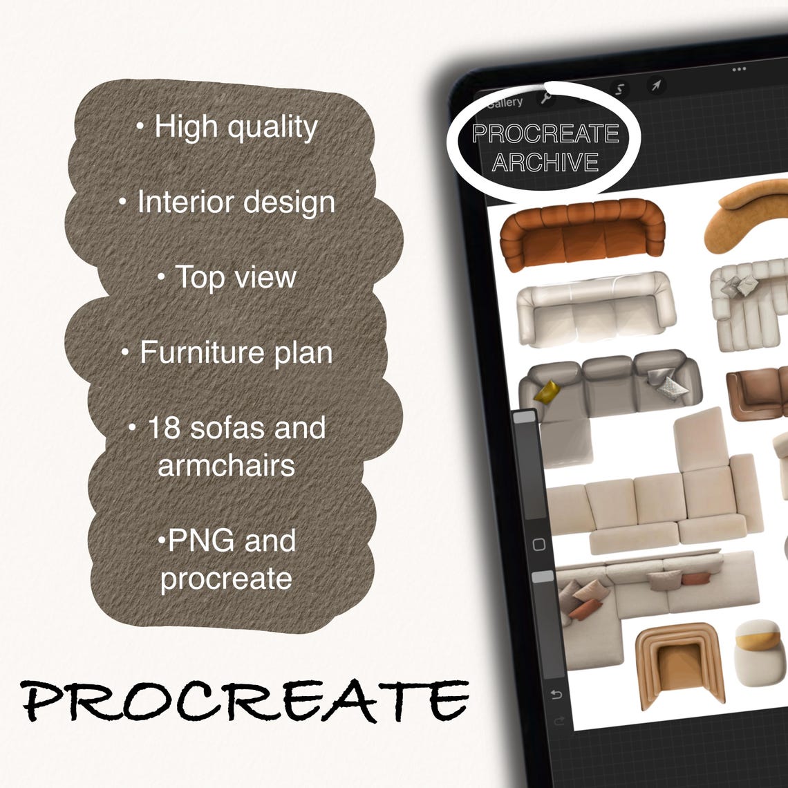Procreate Furniture Pack, Furniture Set, Archive, Interior Design ...