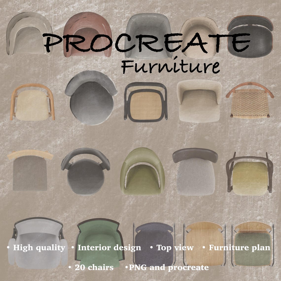 Procreate Furniture Set: Interior Design Chairs (PNG, PSD ...