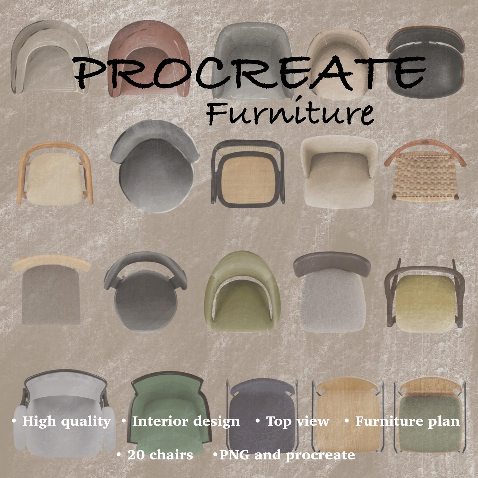 Procreate Furniture Set: Interior Design Chairs (PNG, PSD ...