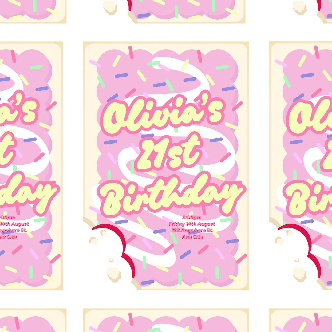 Pop-tart Birthday Invitation| Fun & Cute Pastry-themed Party Invite ...