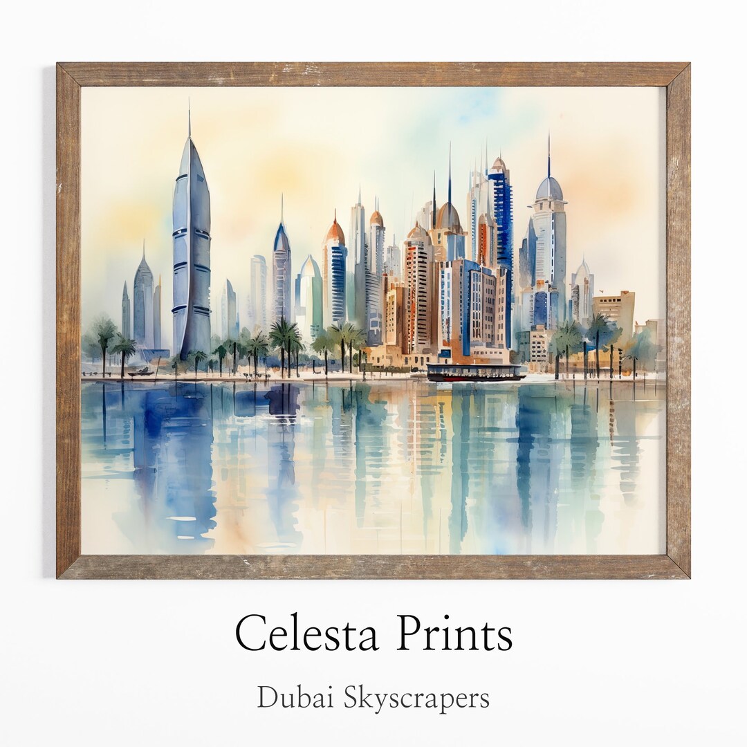 Dubai Skyscrapers Watercolor Print, Cityscape Art, Urban Decor ...
