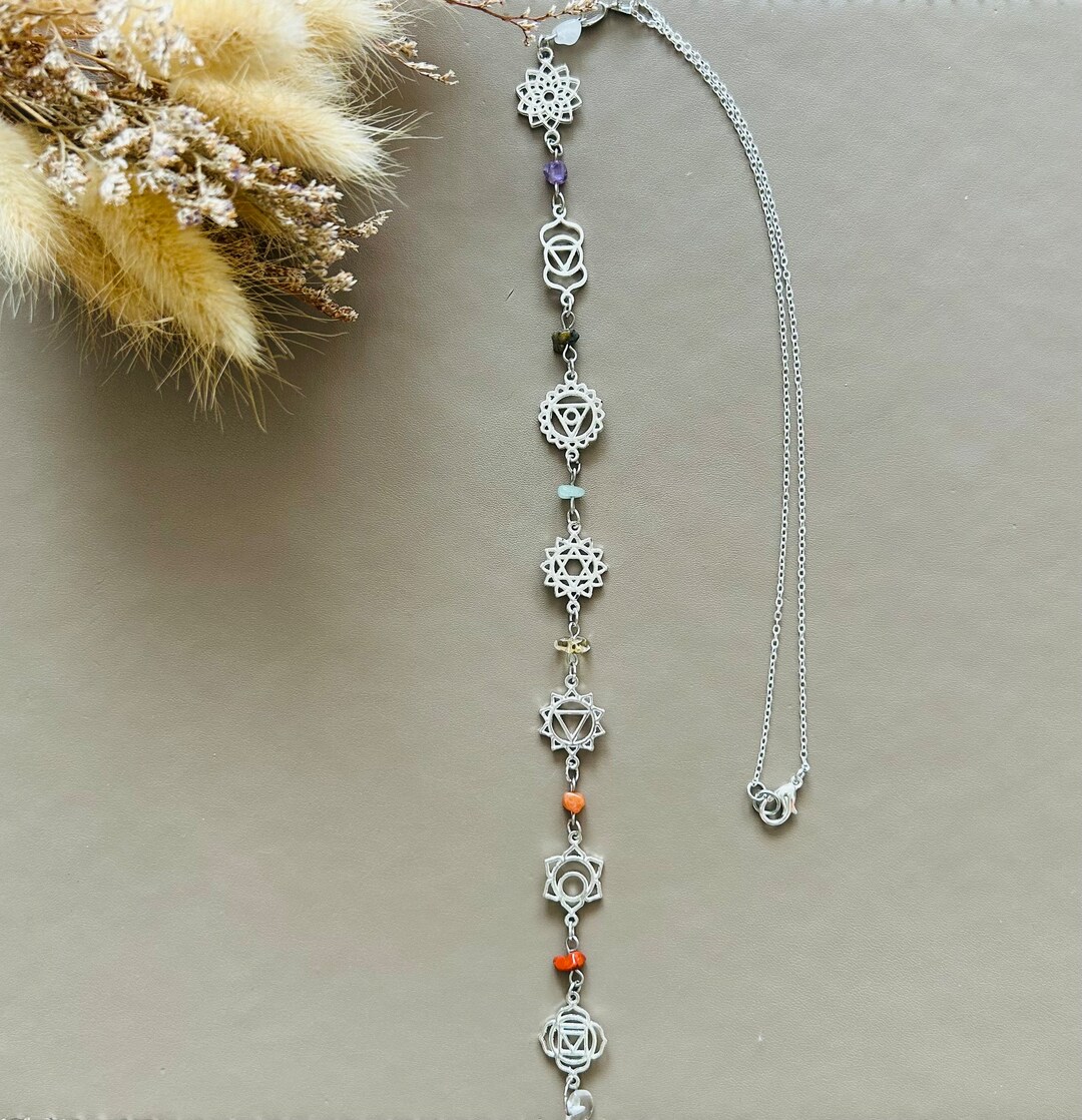 7 Chakras Crystals and Symbols Necklace Silver Seven Chakras Hand Made ...