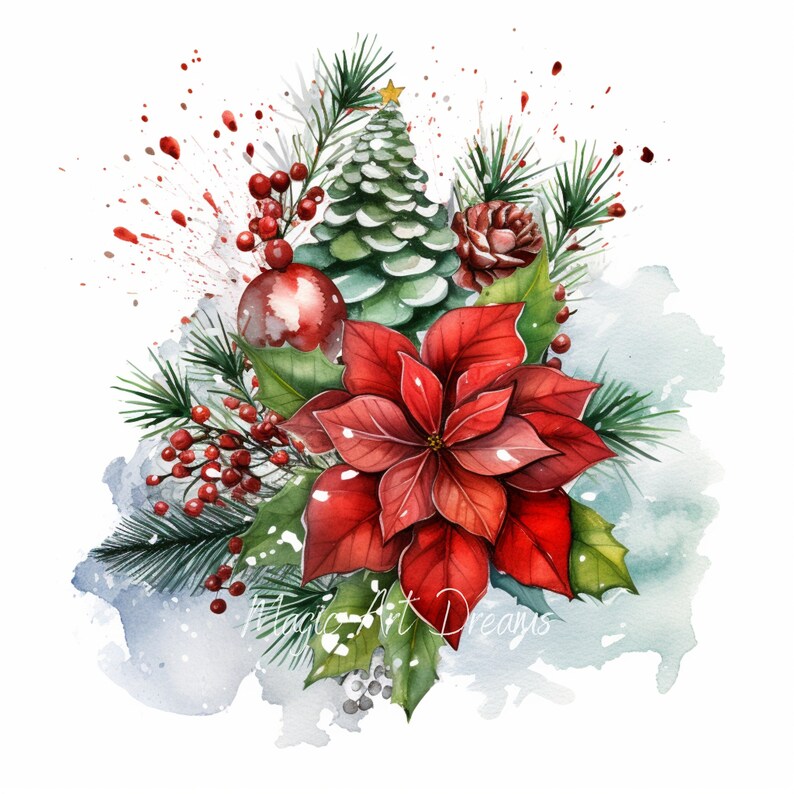 Watercolor Floral Christmas Flowers Clipart Winter Flowers - Etsy Australia