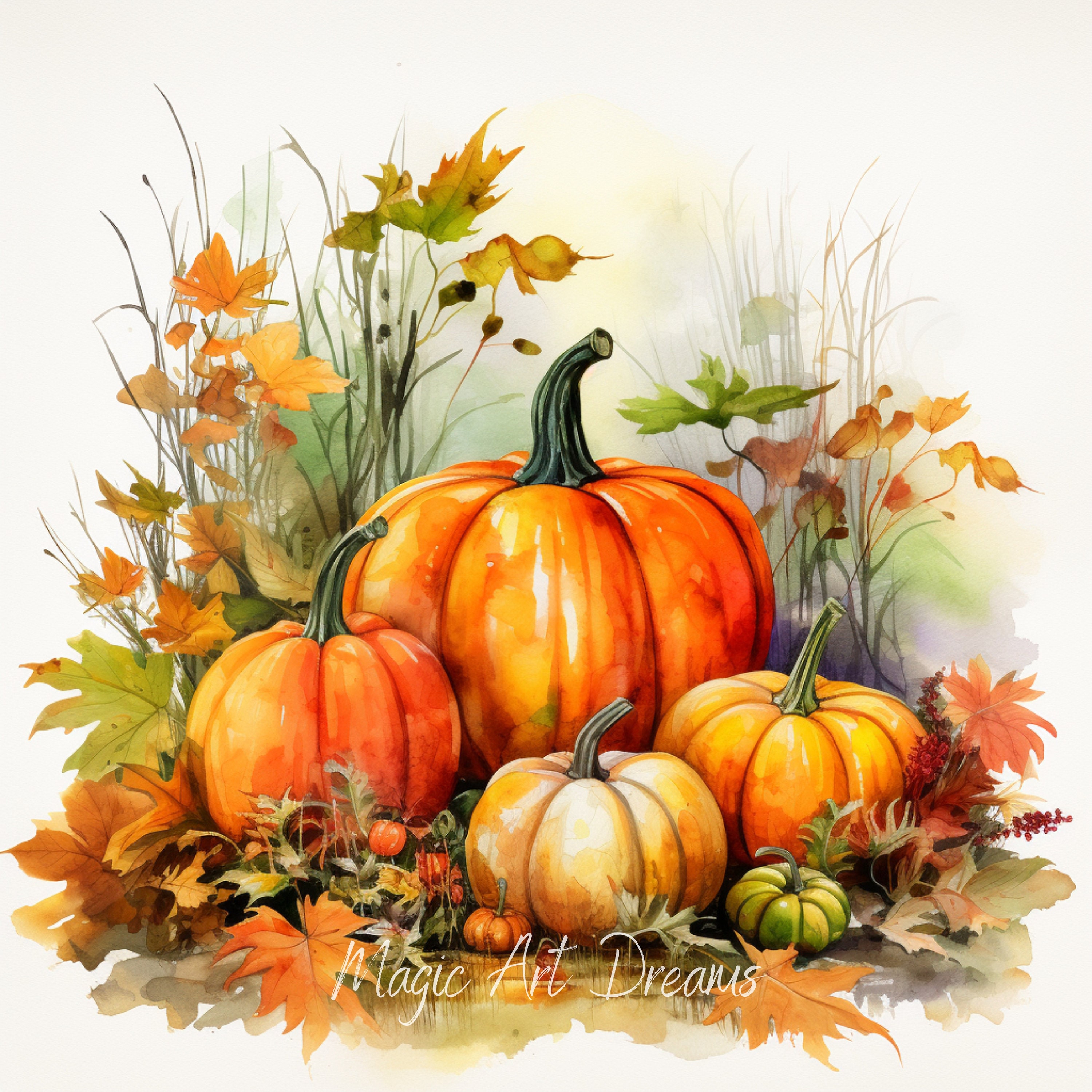 Digital Pumpkins Clipart - 12 Fall Watercolour in JPG Format Instant ...