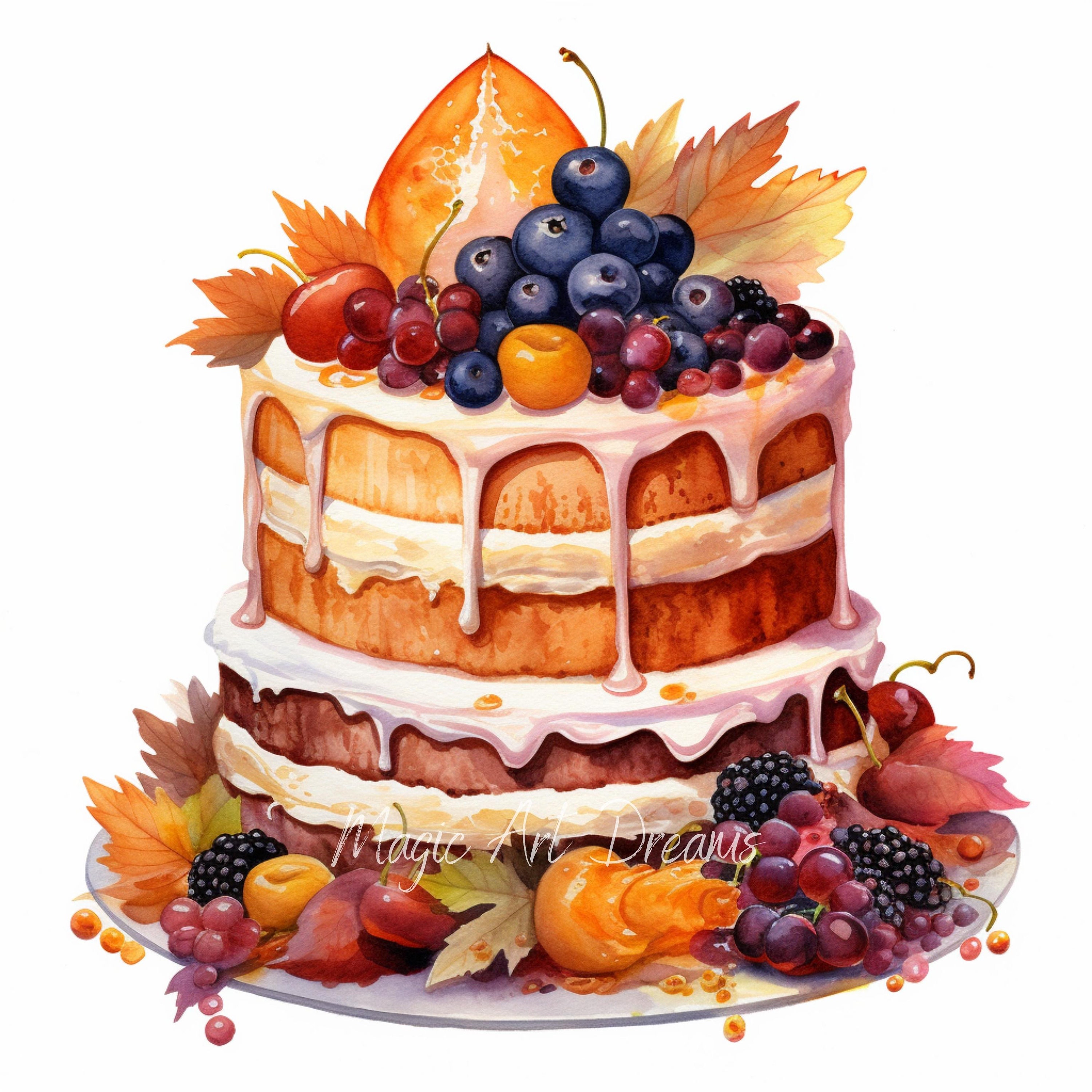 Fall Baking Clipart 13 High Quality Jpgs Watercolor Cake Clipart ...