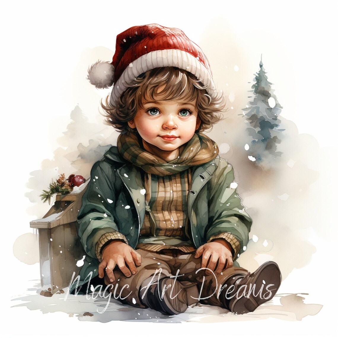 Watercolour Christmas Baby BOY With Gifts Clipart 17 JPG - Etsy