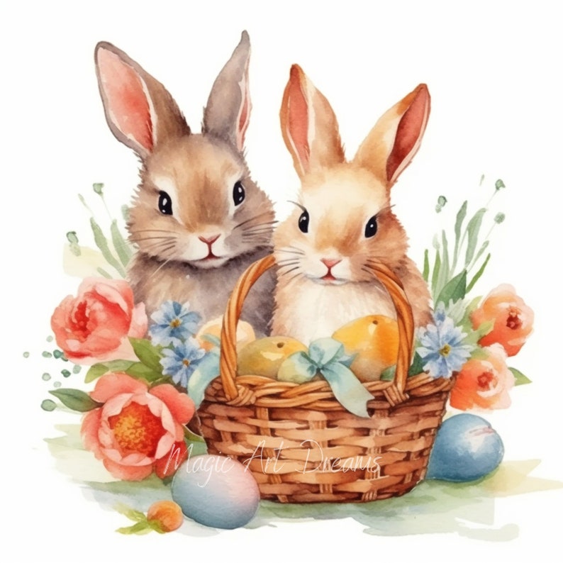 Watercolour Easter Bunnies Clipart, 24 Jpgs, Spring Rabbits ...