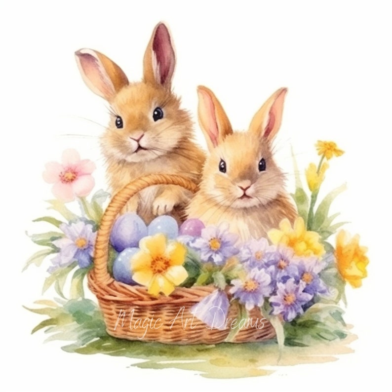 Watercolour Easter Bunnies Clipart, 24 Jpgs, Spring Rabbits ...