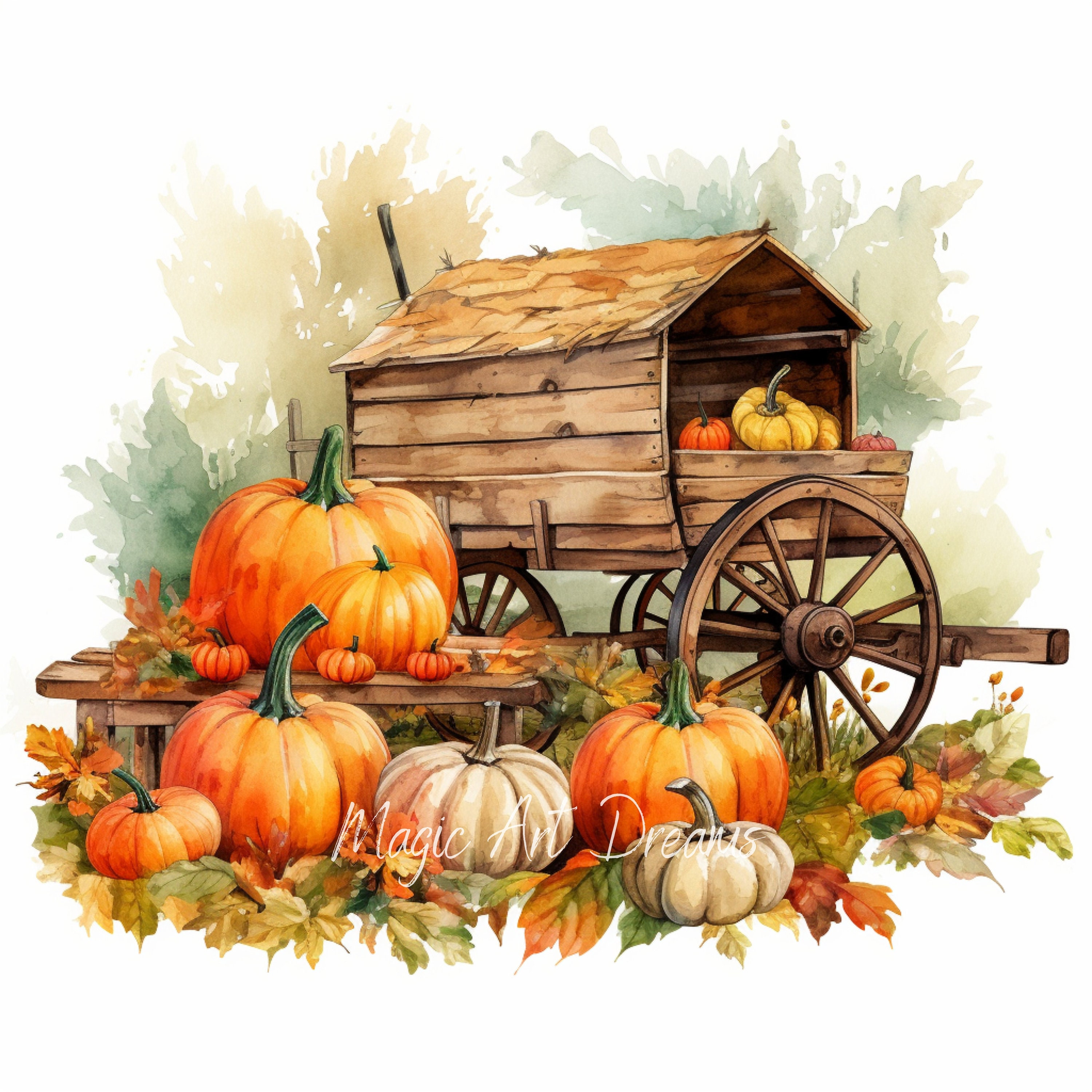 Watercolor Field With Pumpkins Clipart, 11 JPG, Fall Illustration ...