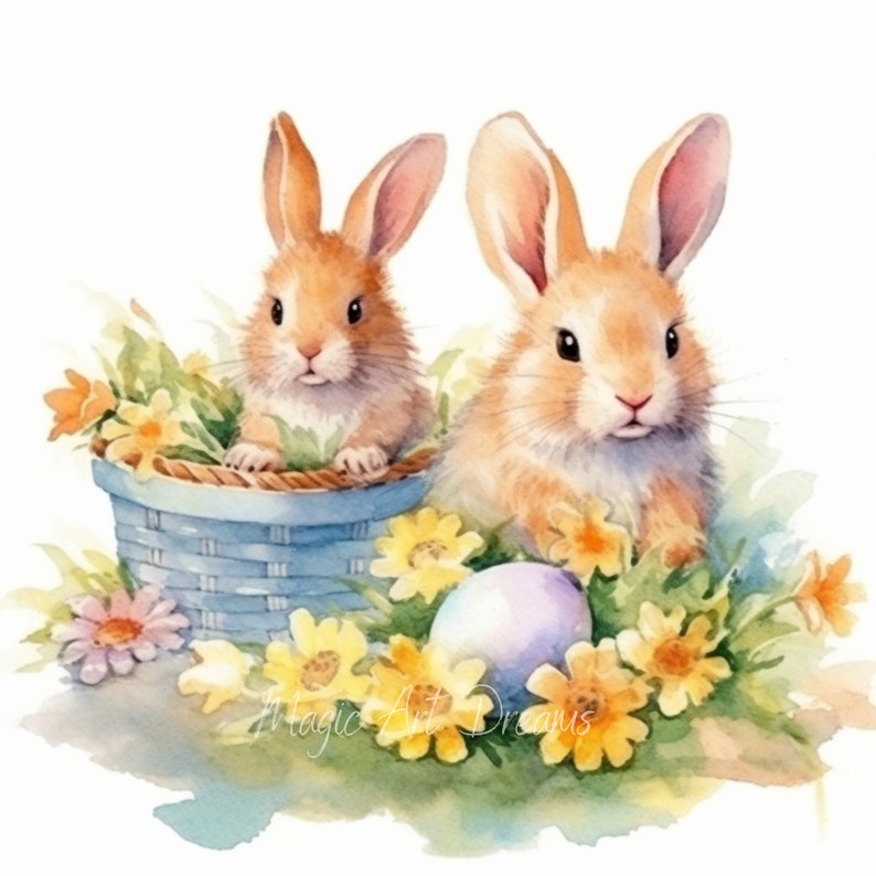 Watercolour Easter Bunnies Clipart, 24 Jpgs, Spring Rabbits ...