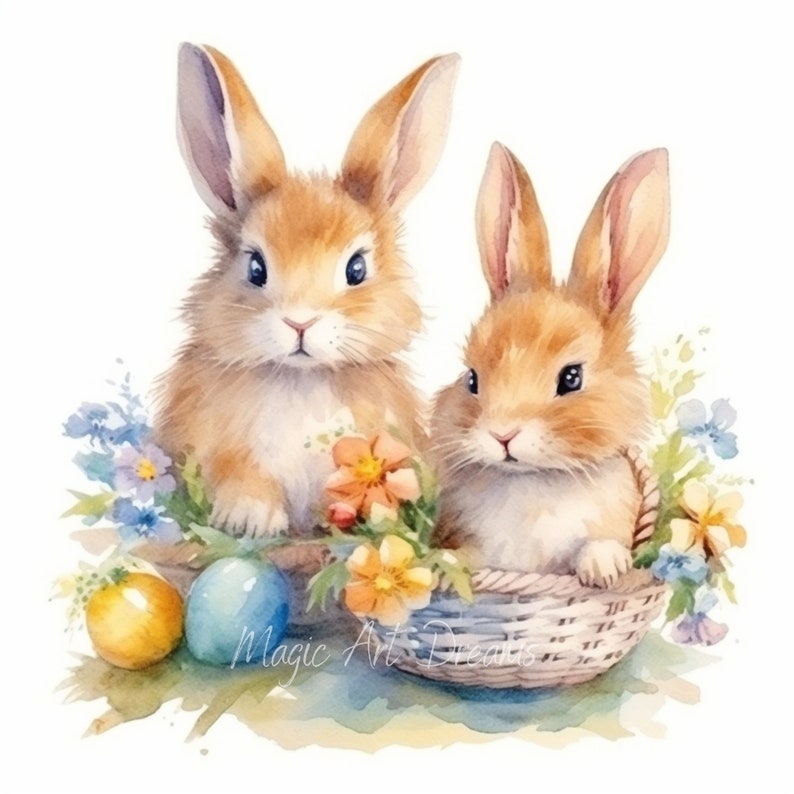 Watercolour Easter Bunnies Clipart, 24 Jpgs, Spring Rabbits ...