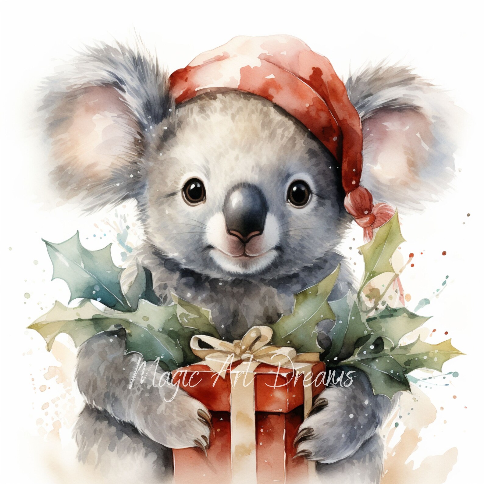 Watercolor Christmas Koala Clipart Bundle, Winter Animal Clipart for ...