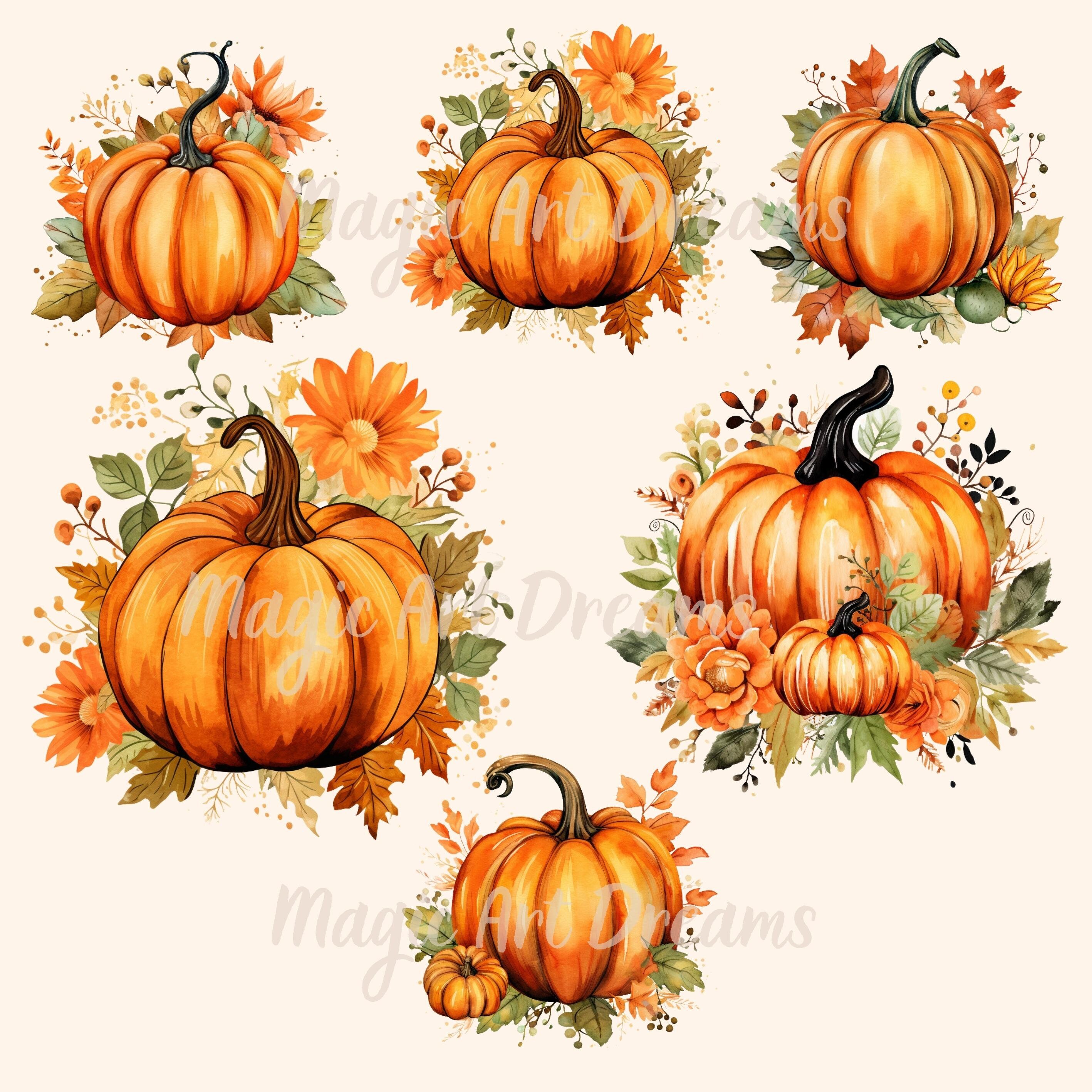 Watercolor Pumpkin Clipart, Autumn Watercolor in PNG JPEG Format ...