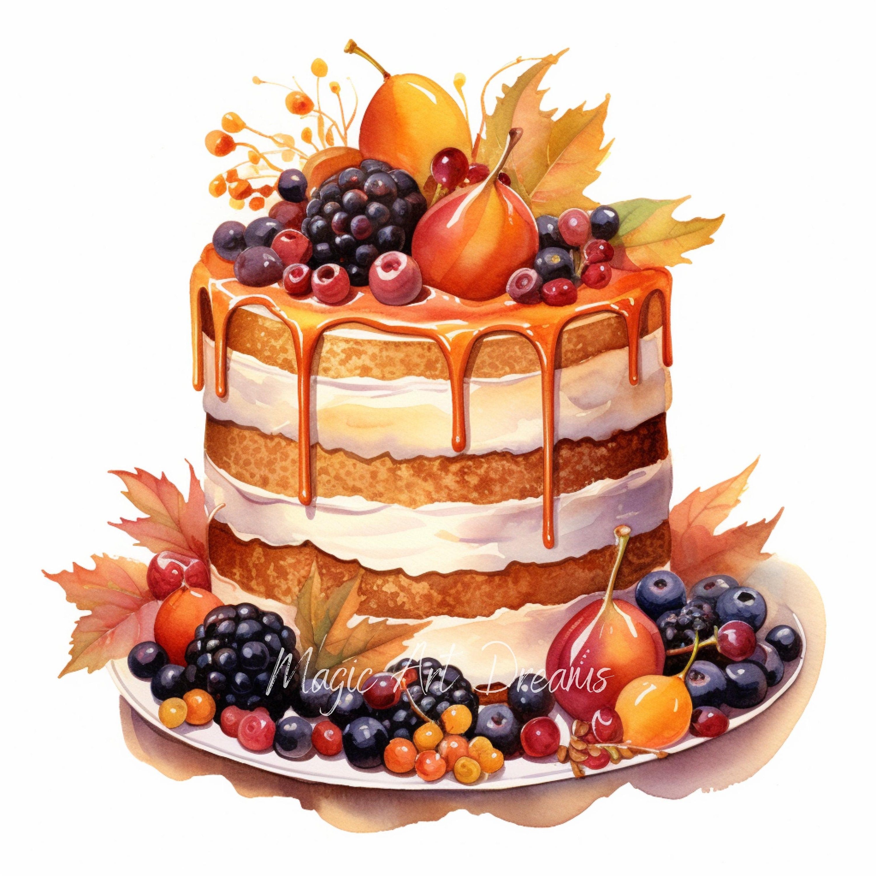 Fall Baking Clipart 13 High Quality Jpgs Watercolor Cake Clipart ...