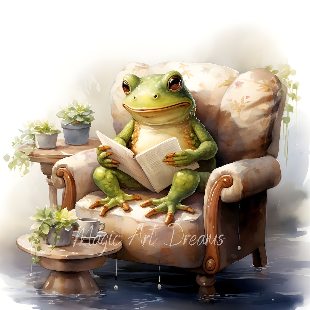 Watercolor Clipart of a Fabulous Toad Reading a Book, 20 Jpgs, Digital ...