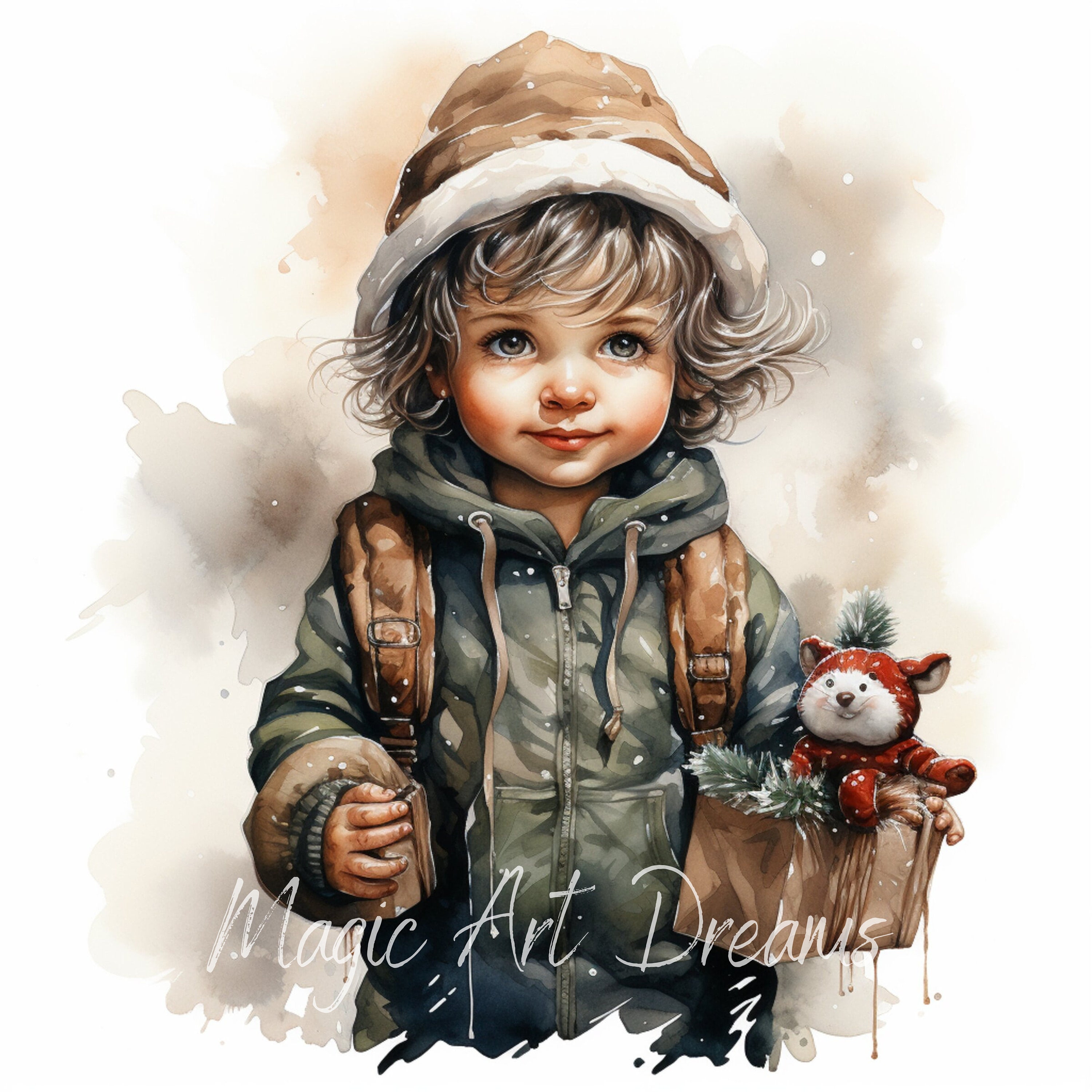 Watercolour Christmas Baby BOY With Gifts Clipart 17 JPG - Etsy