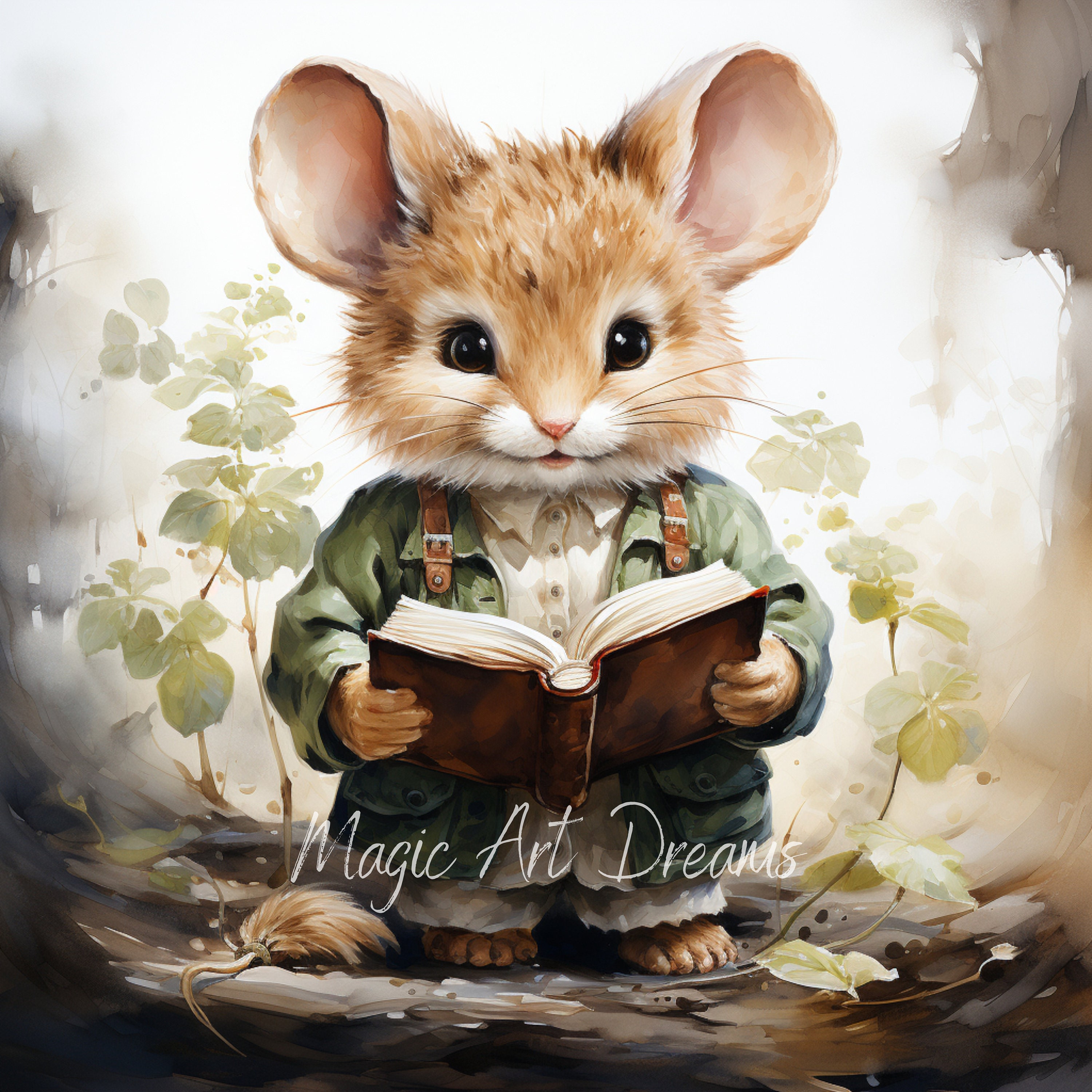 Watercolor Christmas Mouse Reading Book Clipart 15 High Quality Jpgs ...