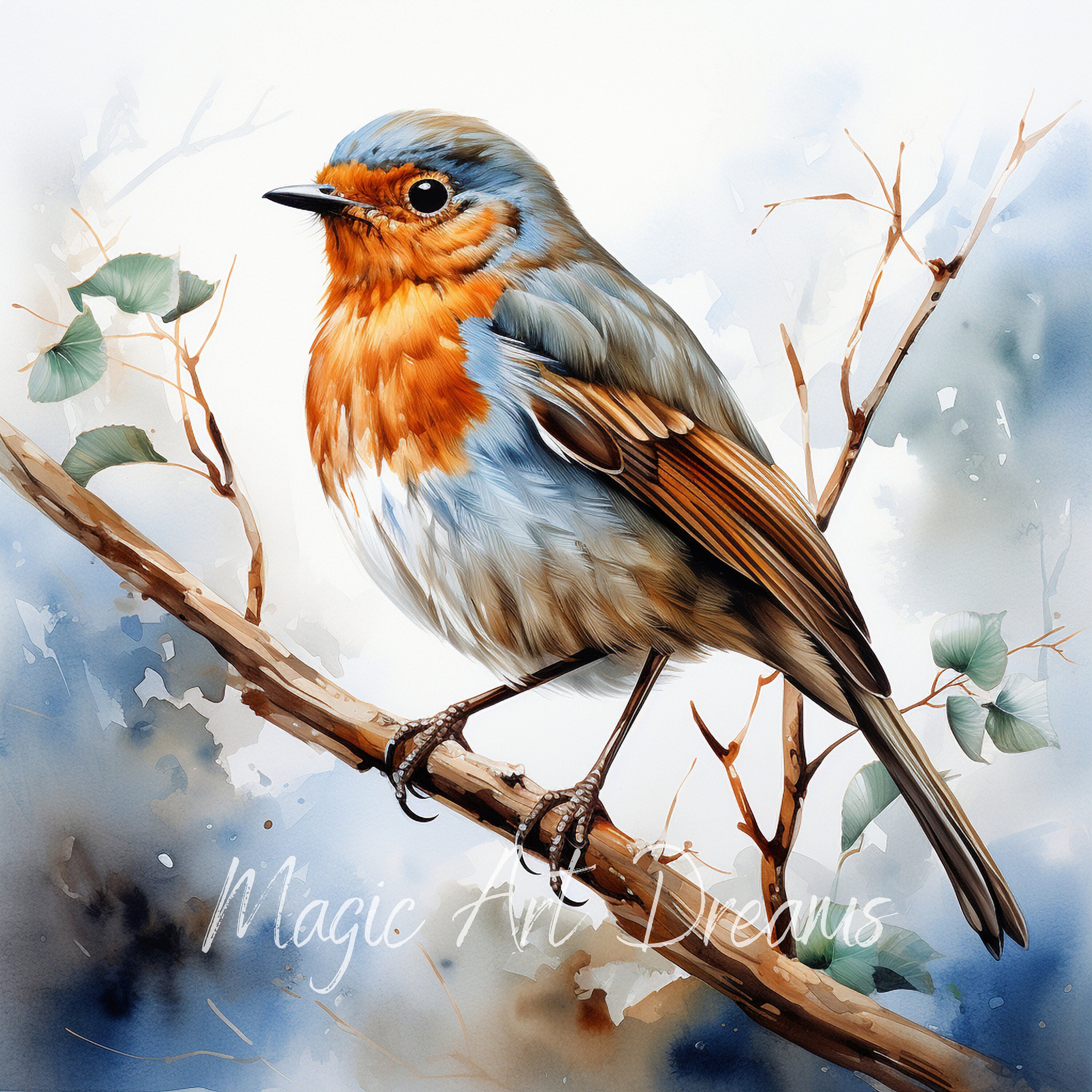Watercolor Christmas Robin Clipart, 16 High Quality Jpgs, Digital Paper ...