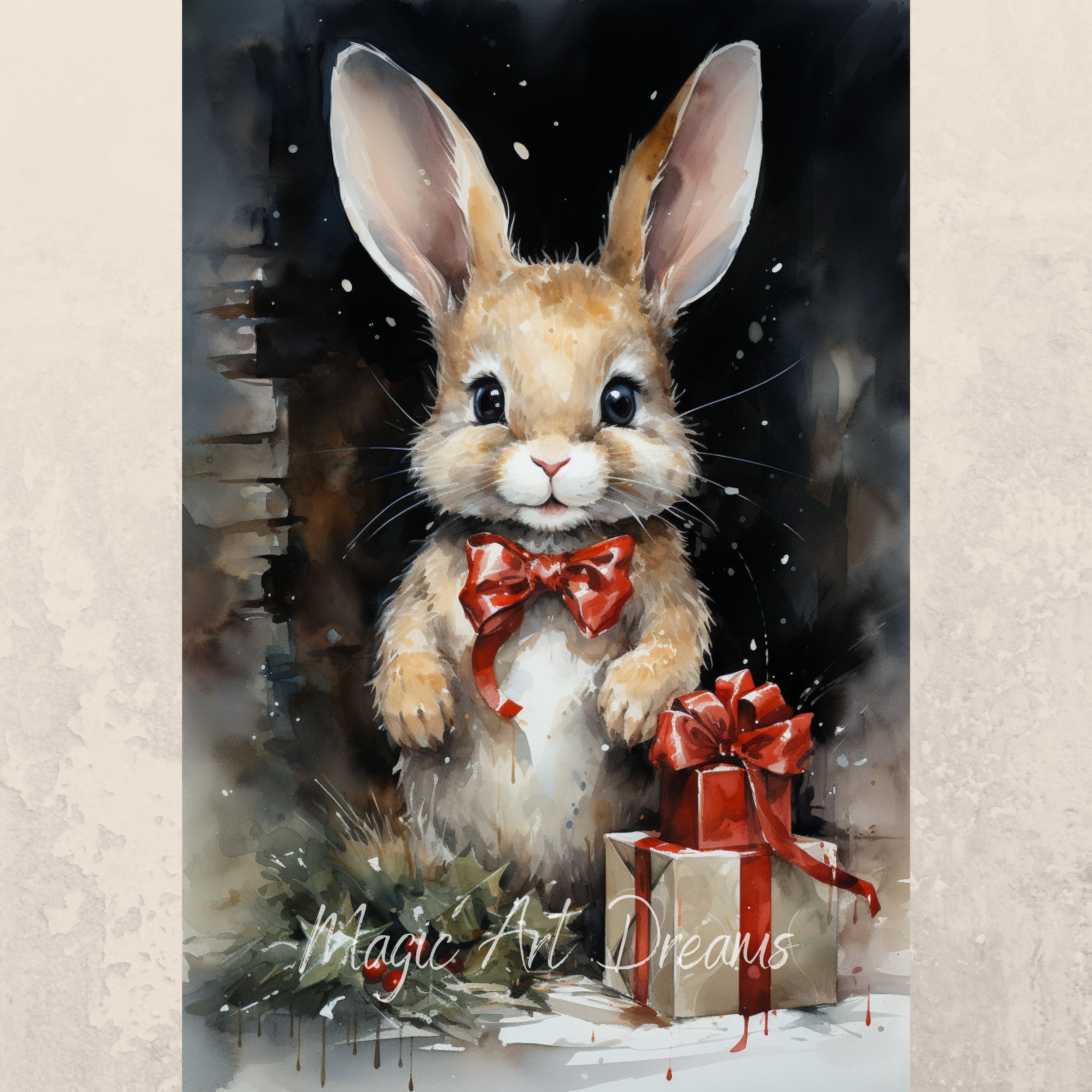 Christmas Bunny With Gift Clipart, Winter Holiday Illustration , 10 ...
