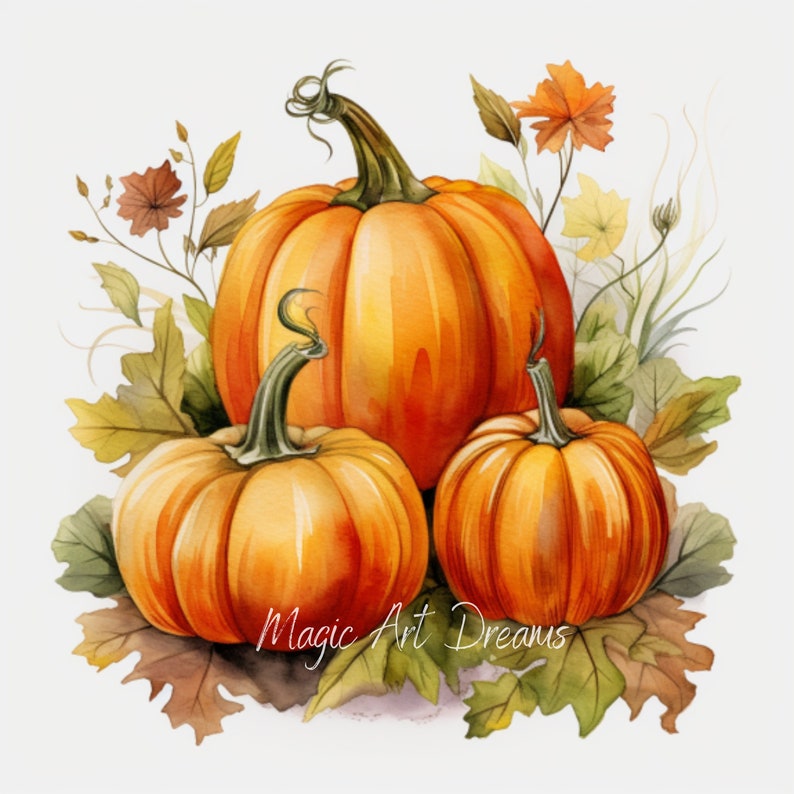 Pumpkin Clipart Autumn Watercolour in JPG Format Instant - Etsy