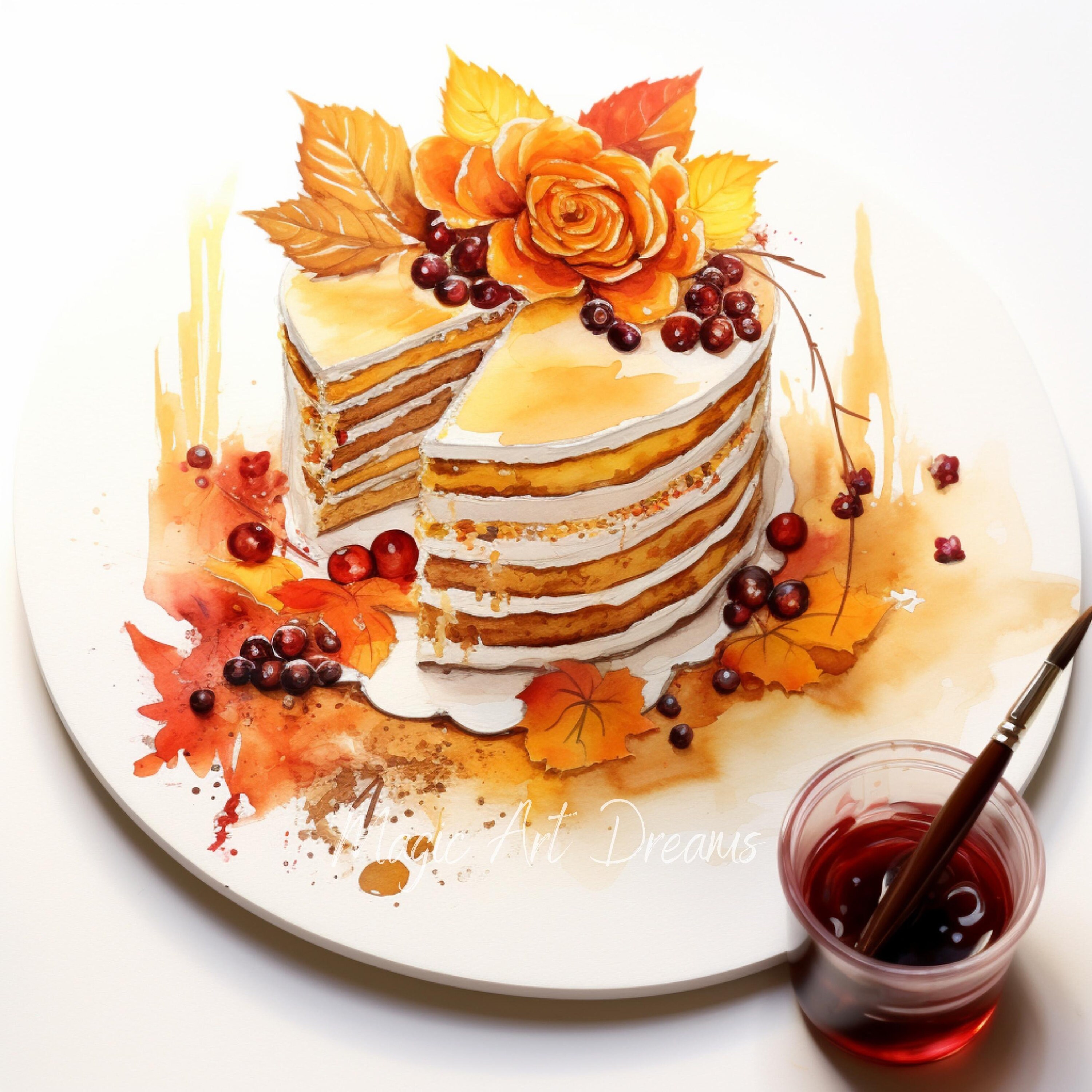Fall Cake Clipart 11 High Quality JPG, Watercolor Fall Flowers Clipart ...