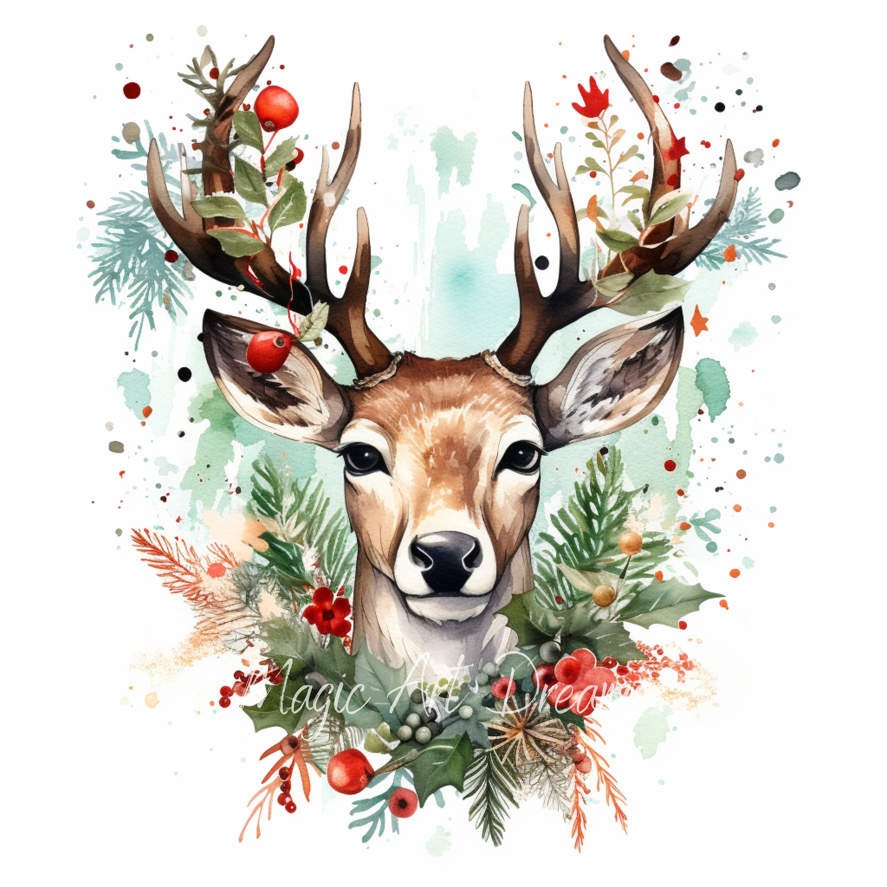 Christmas Deer Clipart 10 High Quality JPG, Merry Christmas, Digital ...