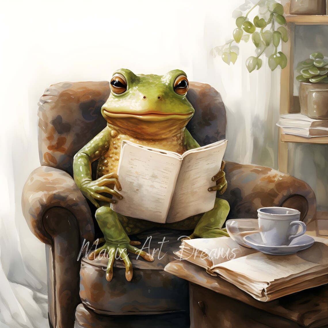 Watercolor Clipart of a Fabulous Toad Reading a Book, 20 Jpgs, Digital ...
