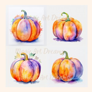 Watercolor Pumpkins Clipart, Full Watercolor in PNG JPEG Format Instant ...