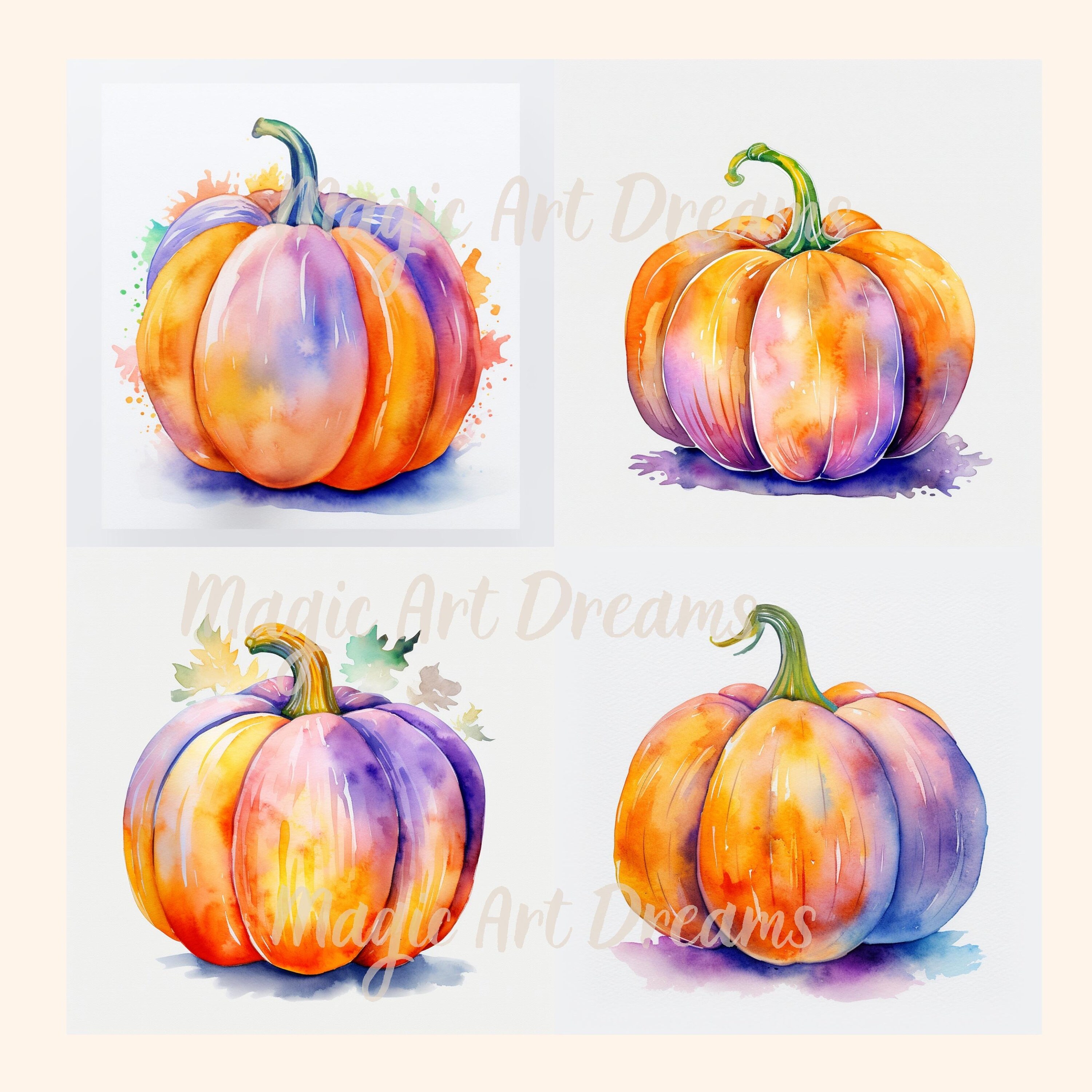 Watercolor Pumpkins Clipart Full Watercolor in PNG JPEG - Etsy