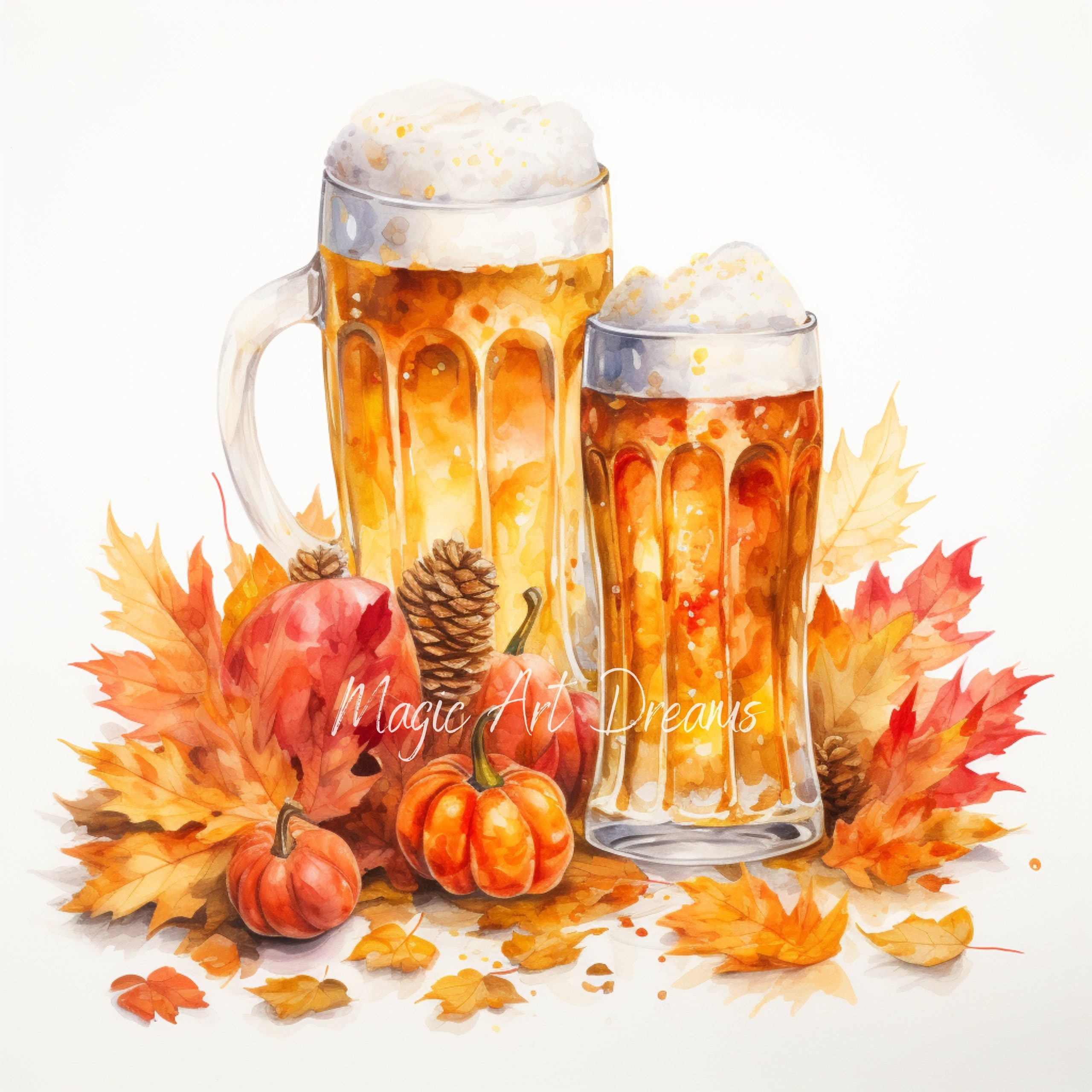 Watercolour Fall Beer Clipart 16 JPG Beer Illustration - Etsy