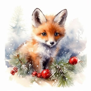Watercolor Red Fox in the Winter Forest,14 Jpgs Watercolor Clipart ...