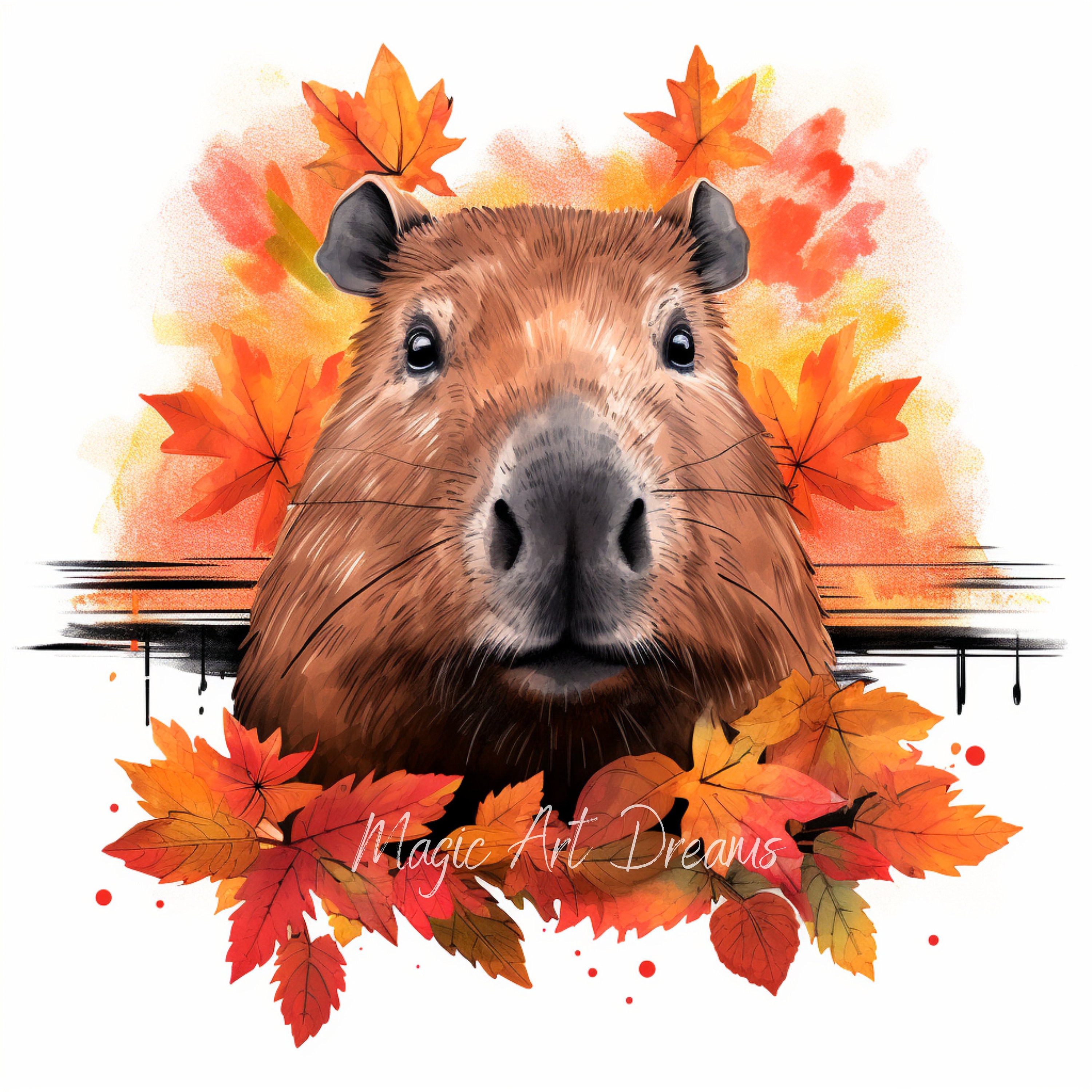 Watercolour Fall Capybara Clipart, 10 JPG Format, Not Transparent ...