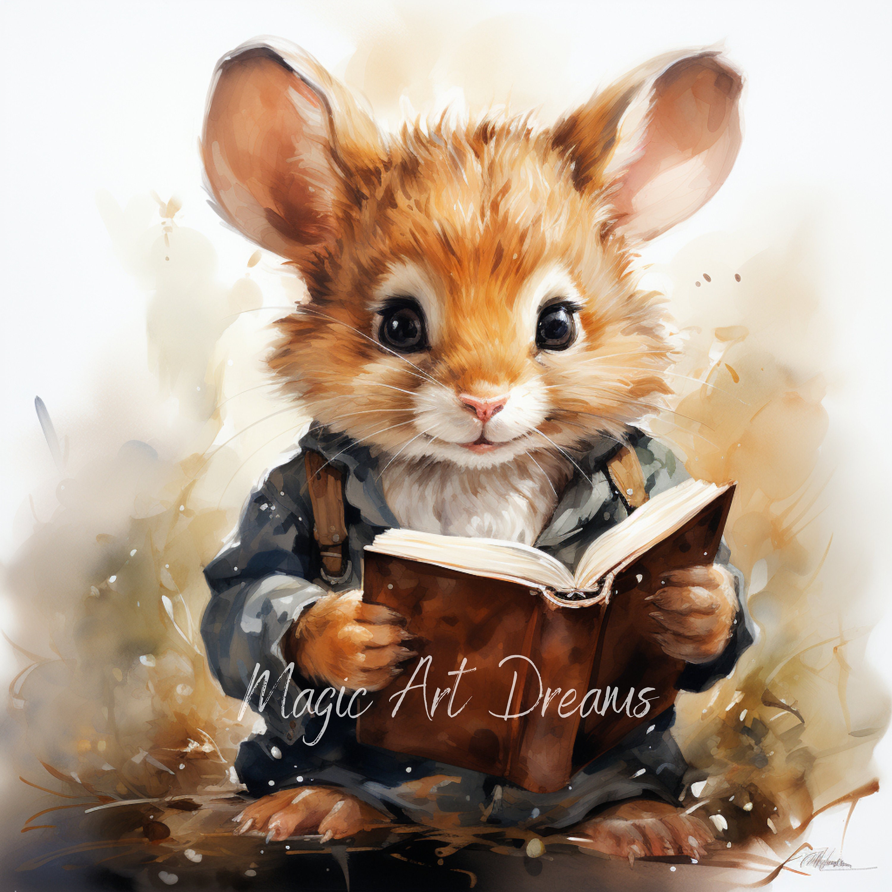 Watercolor Christmas Mouse Reading Book Clipart 15 High Quality Jpgs ...