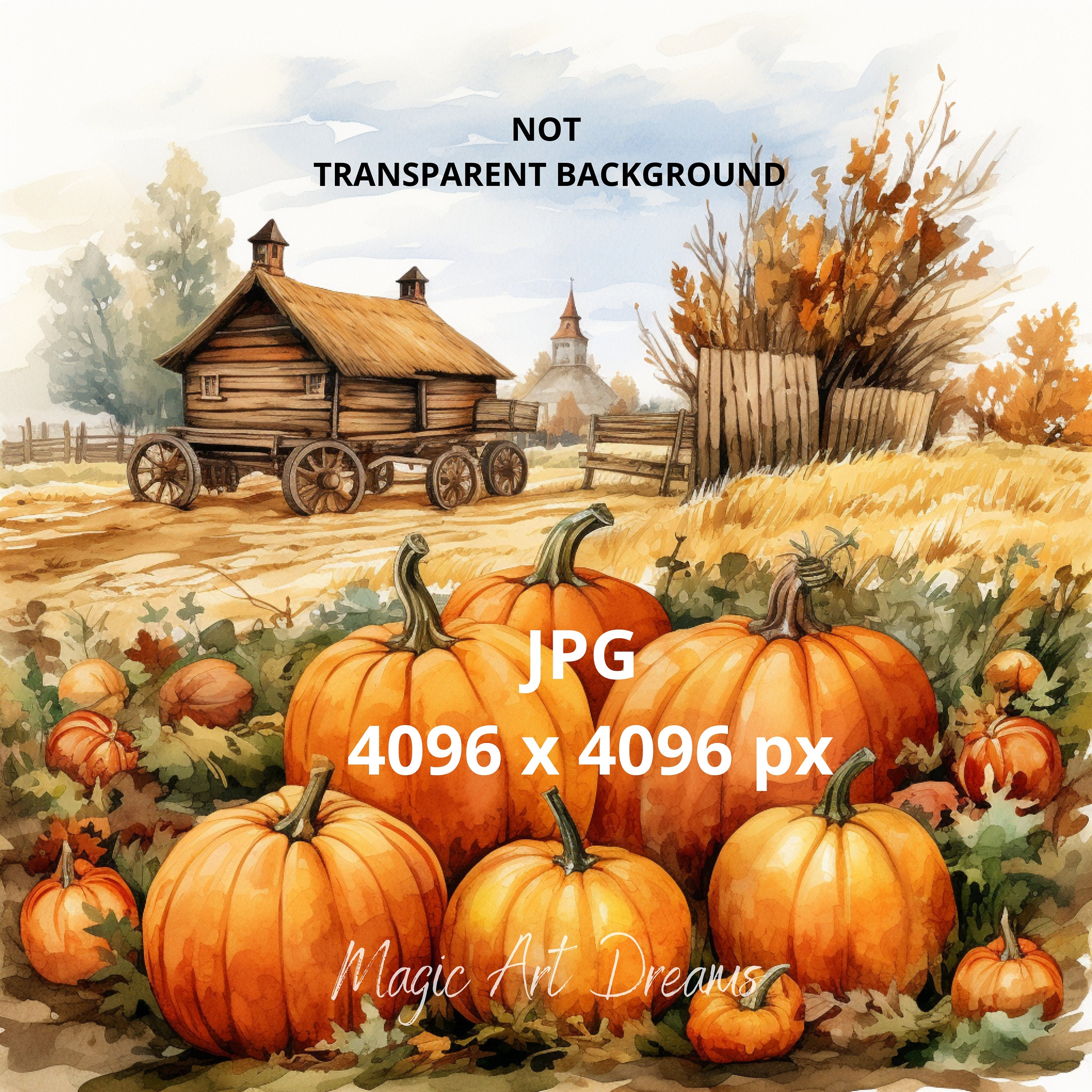 Watercolor Field With Pumpkins Clipart, 11 JPG, Fall Illustration ...