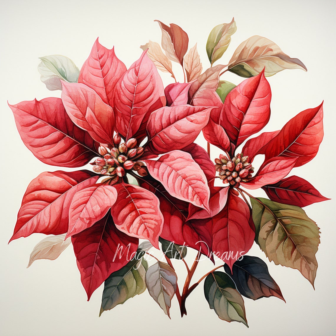 Watercolor Christmas Poinsettia Clipart, 13 Jpgs Download, Winter Red ...