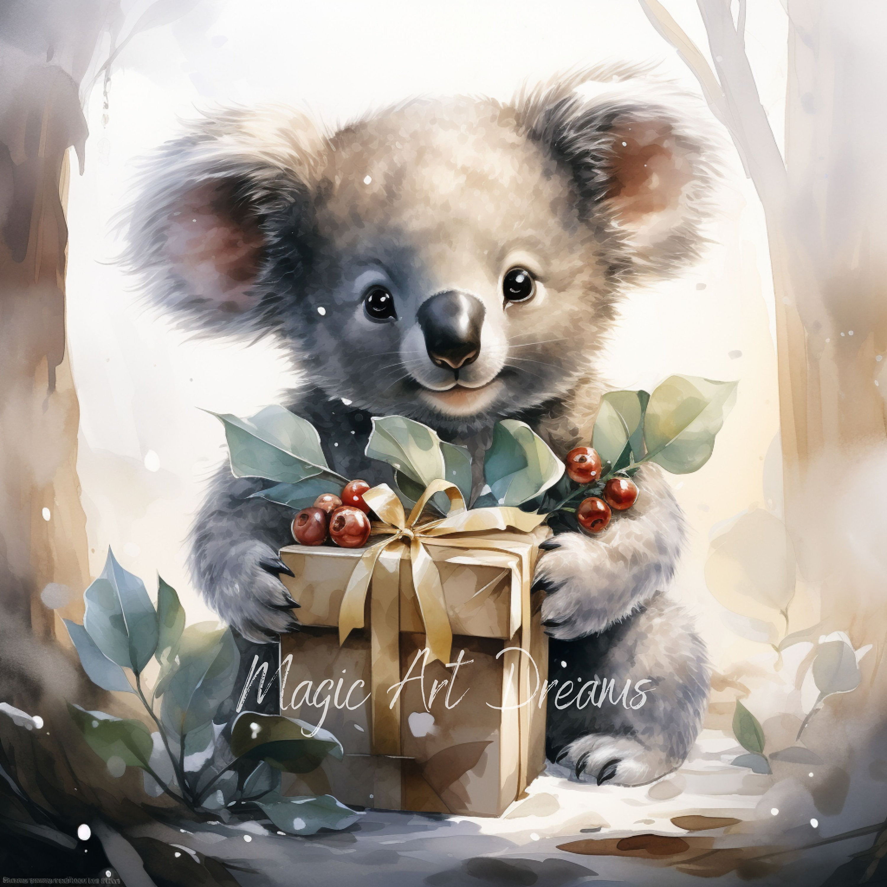 Watercolor Christmas Koala Clipart Bundle, Winter Animal Clipart for ...