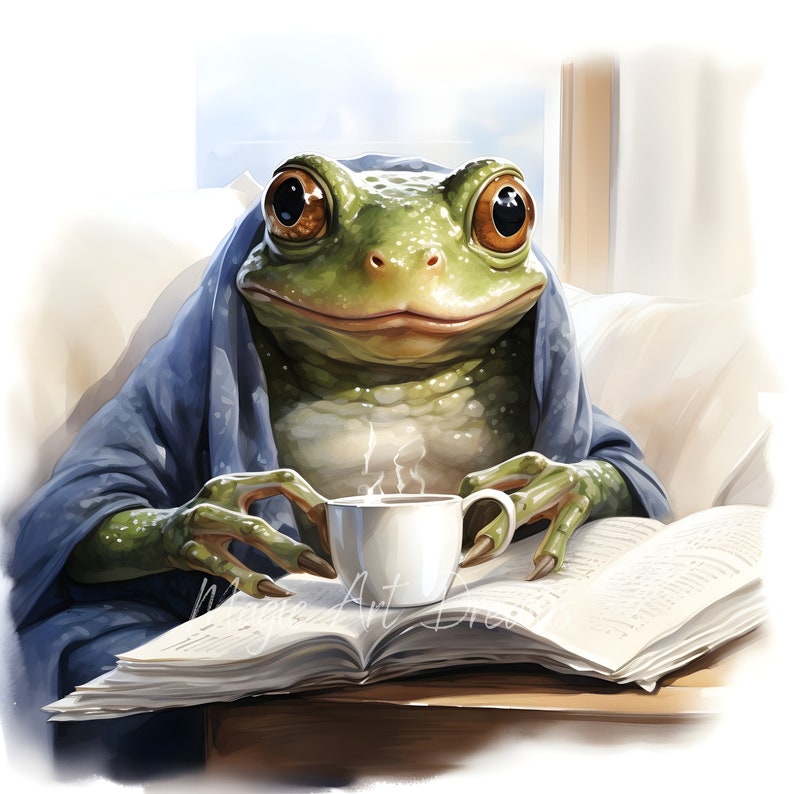 Watercolor Clipart of a Fabulous Toad Reading a Book, 20 Jpgs, Digital ...