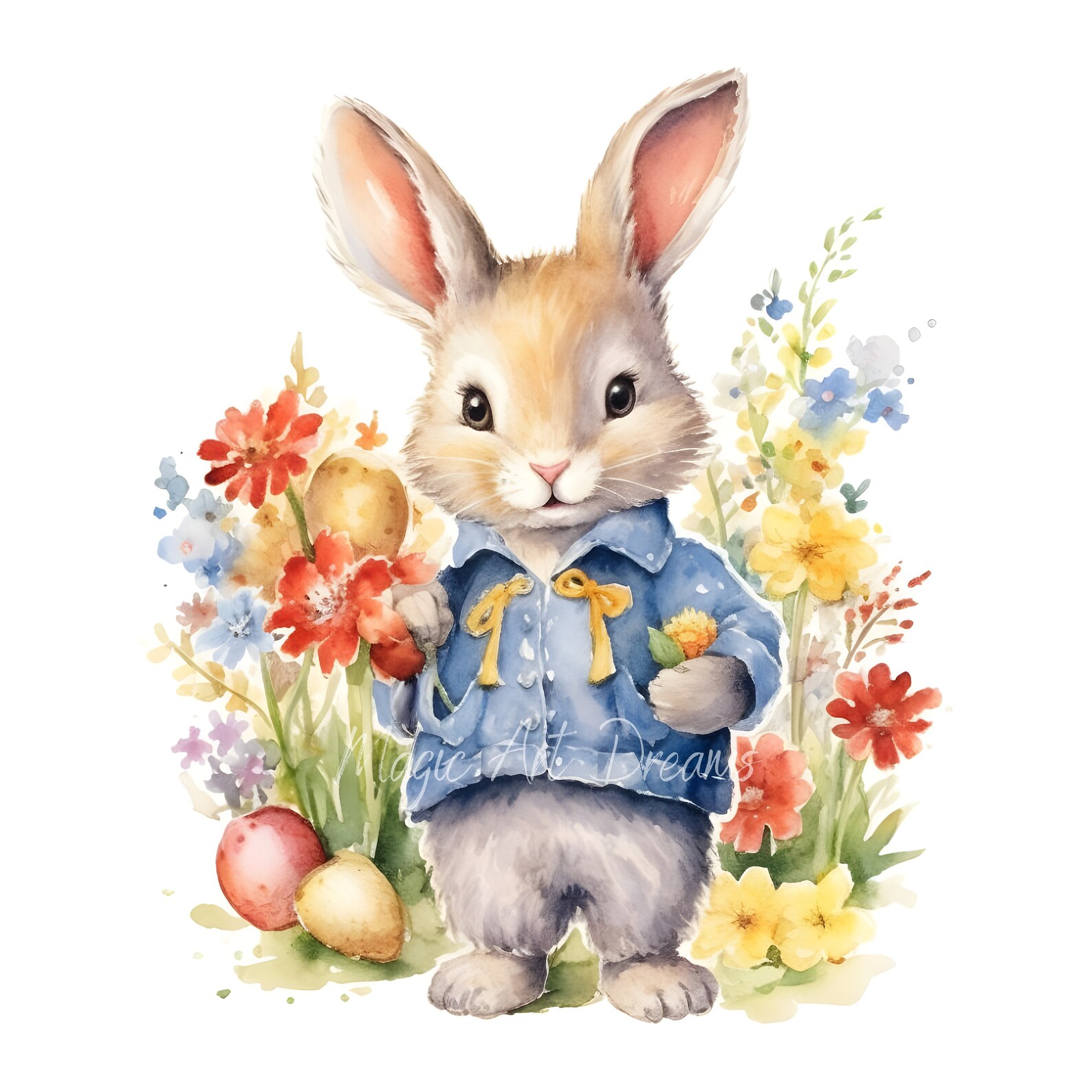 Watercolour Easter Bunny Clipart, 17 Jpgs, Spring Rabbits Illustrations ...