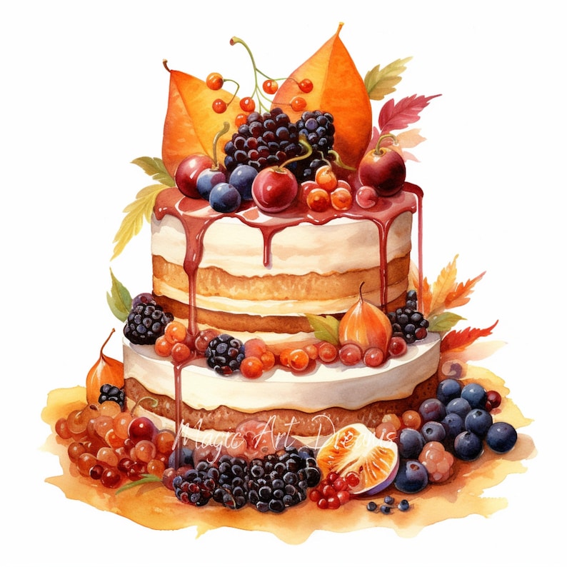 Fall Baking Clipart 13 High Quality Jpgs Watercolor Cake Clipart ...