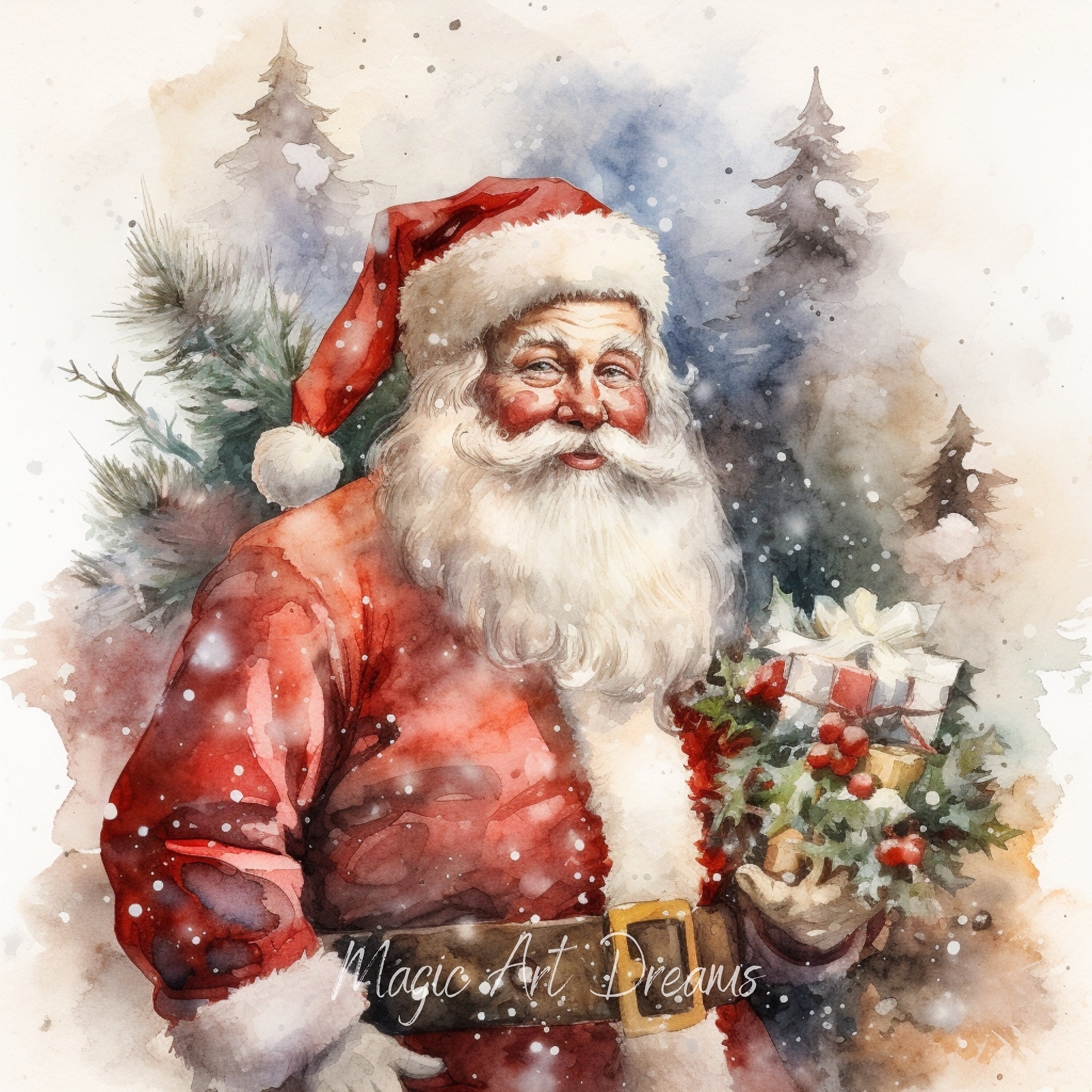 Christmas Santa Claus, Watercolor Clipart, Book Scrapping, 13 JPG ...