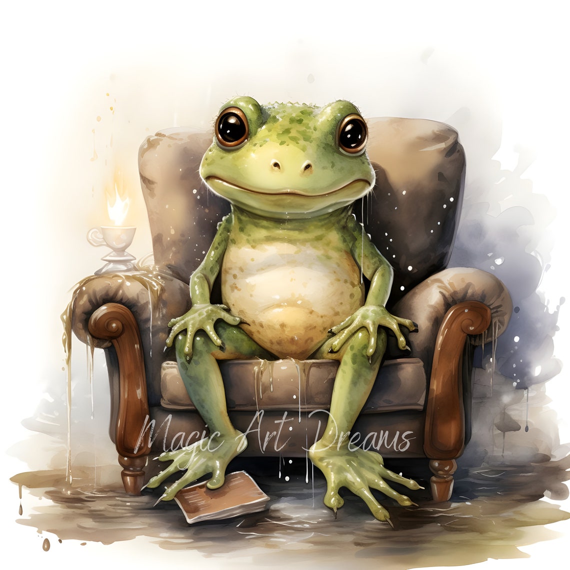 Watercolor Clipart of a Fabulous Toad Reading a Book, 20 Jpgs, Digital ...