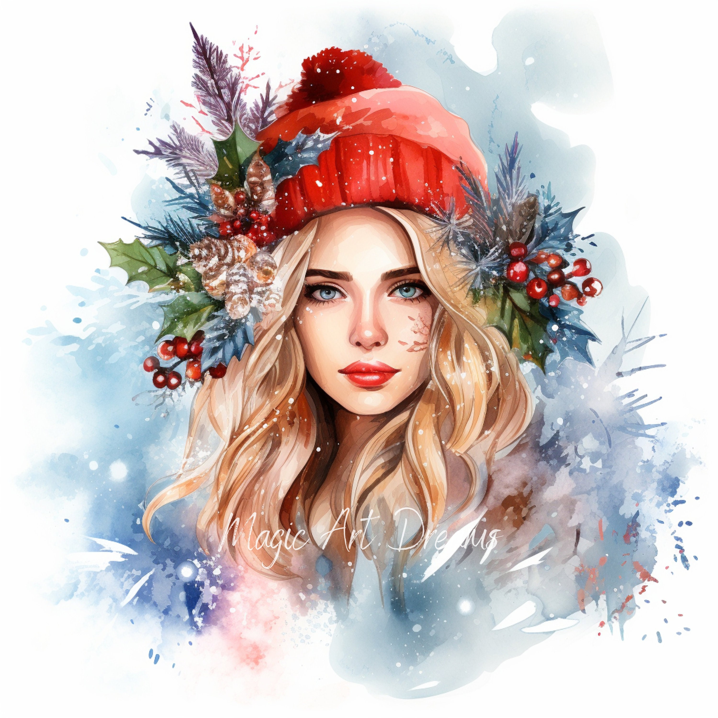 Christmas Girl Watercolor Clipart Book Scrapping 10 High - Etsy