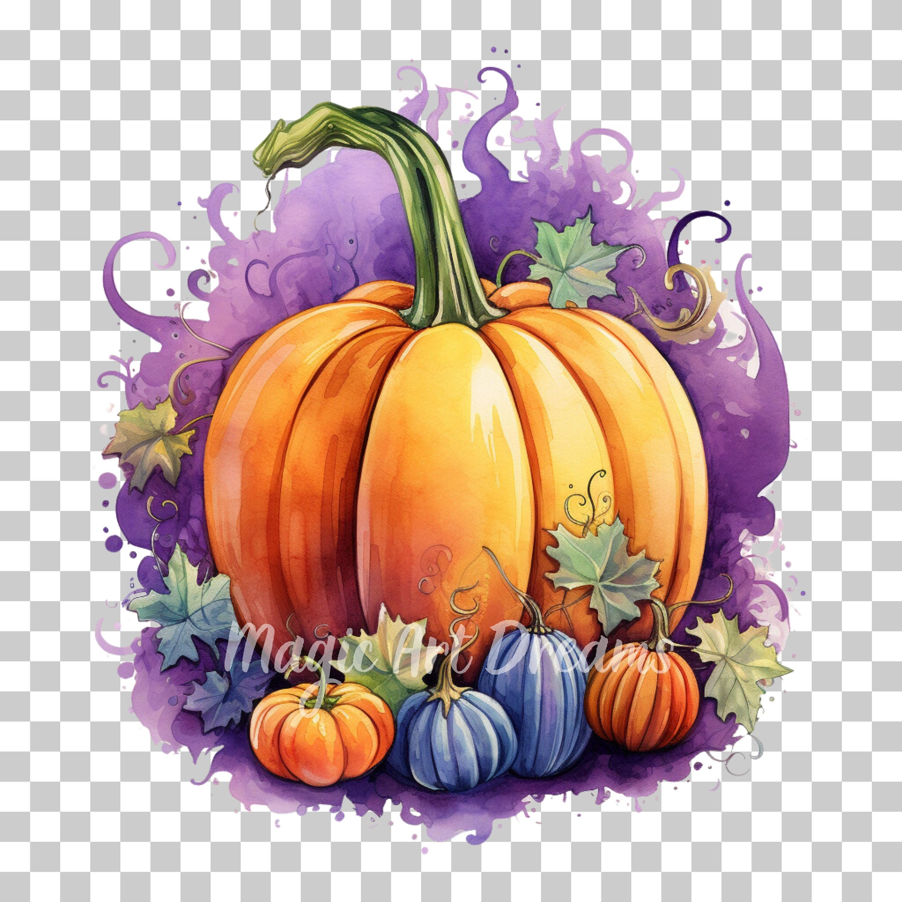 Watercolor Pumpkins Set Clipart, Full Watercolor in PNG - JPEG Format ...