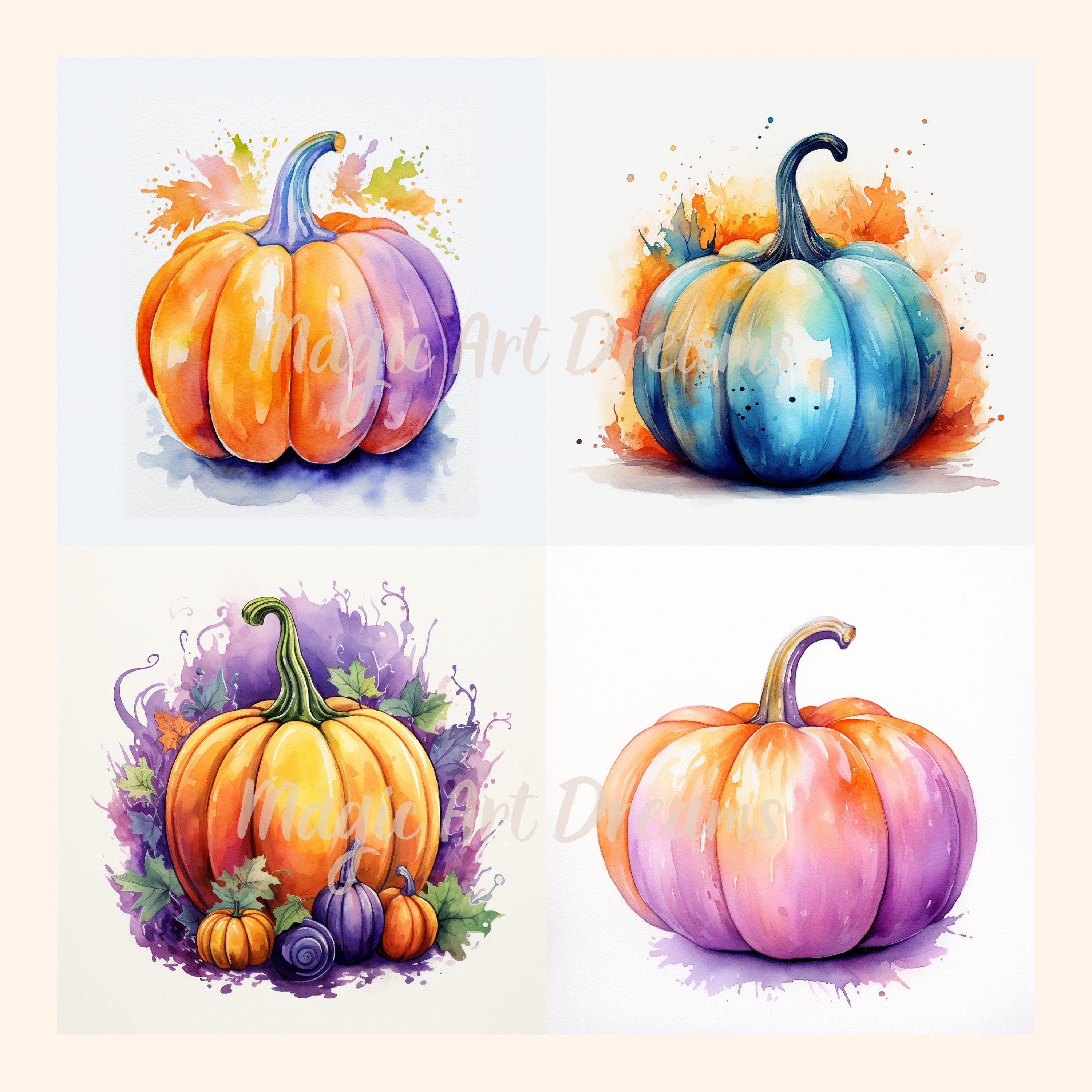 Watercolor Pumpkins Clipart, Full Watercolor in PNG - JPEG Format ...