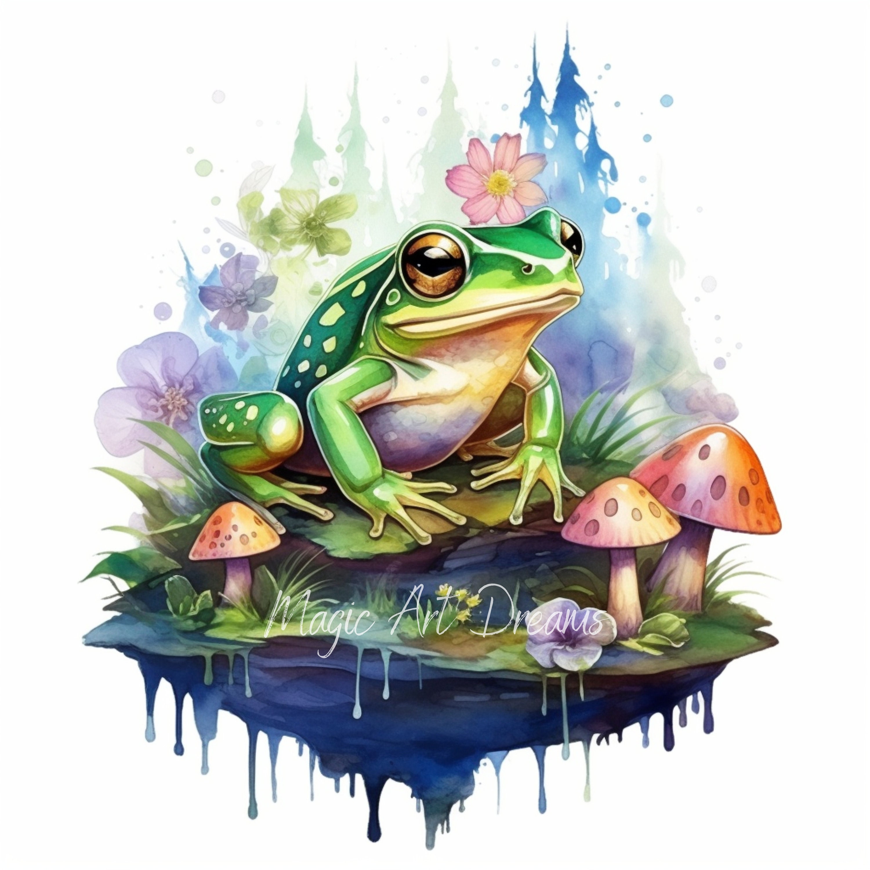 Watercolour Fall Frog With Mushrooms Clipart, 14 Jpgs, Not Transparent ...