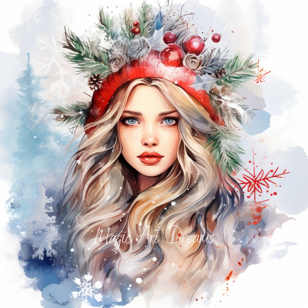 Christmas Girl Watercolor Clipart, Book Scrapping, 10 High Qualityjpg's ...