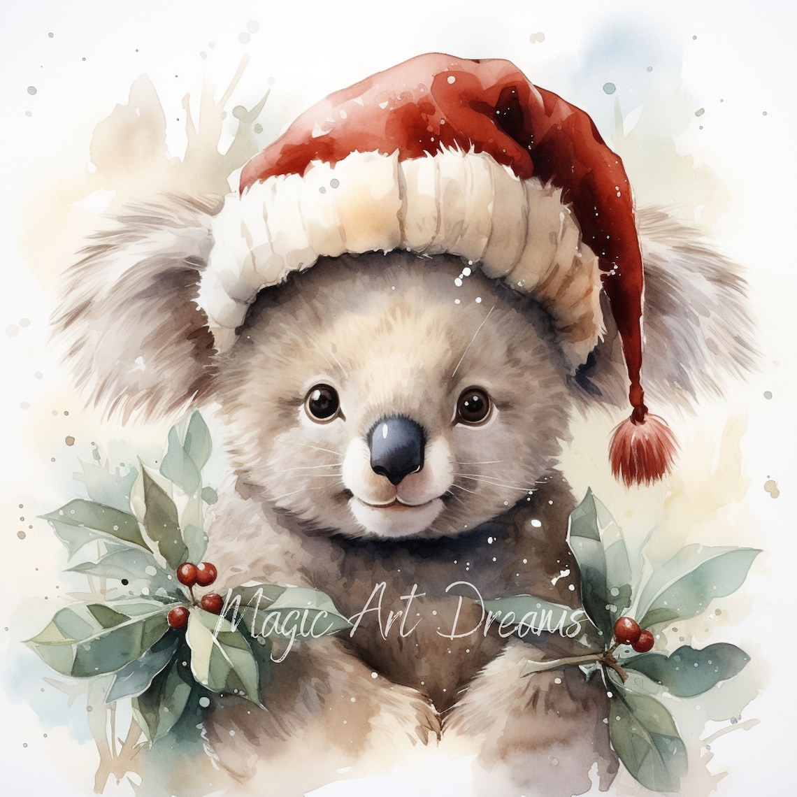 Watercolor Christmas Koala Clipart Bundle, Winter Animal Clipart for ...