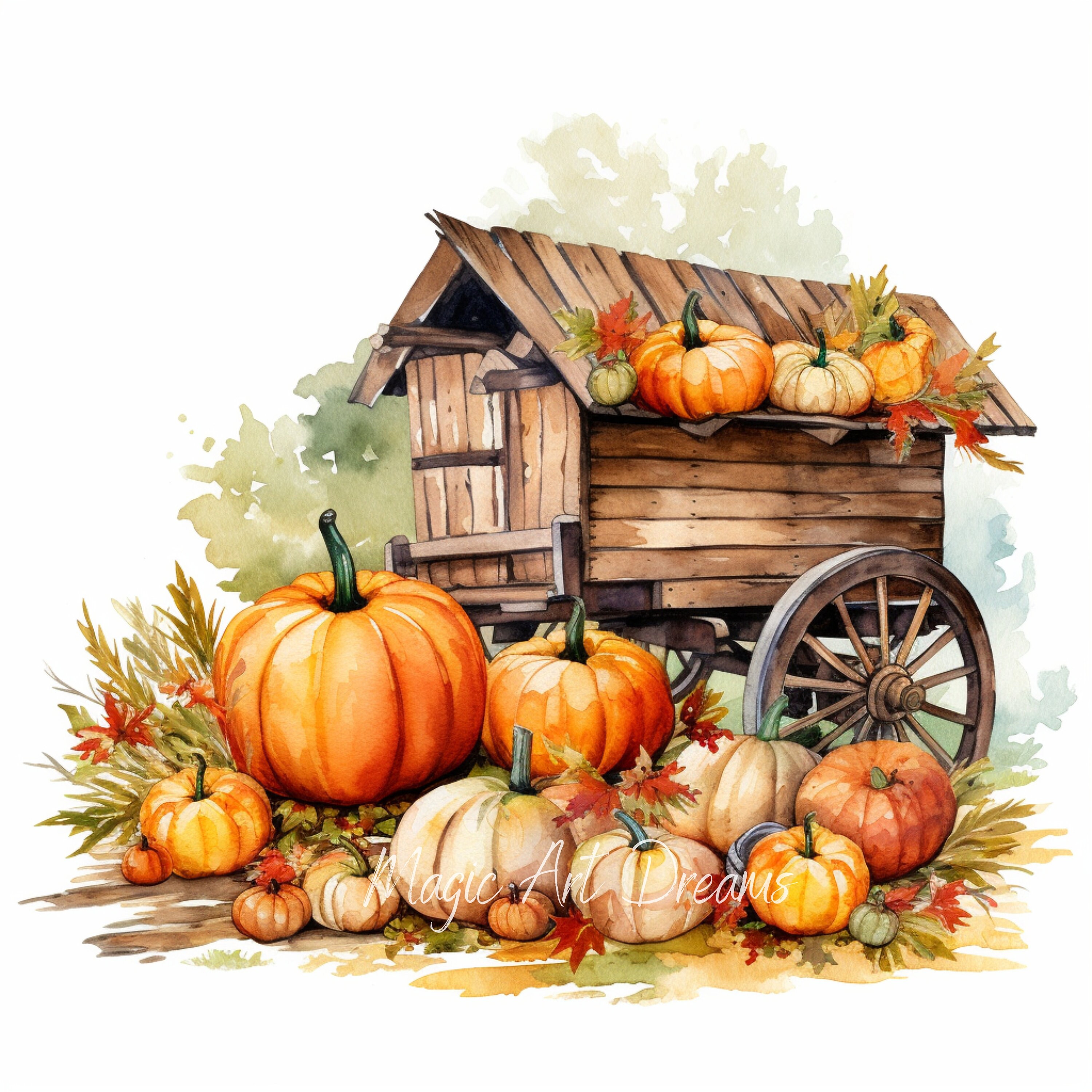 Watercolor Field With Pumpkins Clipart, 11 JPG, Fall Illustration ...